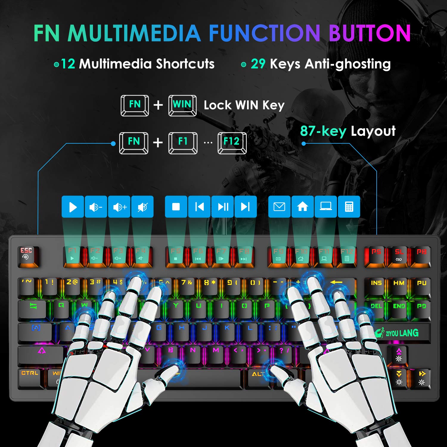 Snapklik.com : Mechanical Gaming Keyboard Blue Switch Mini 82 Keys ...