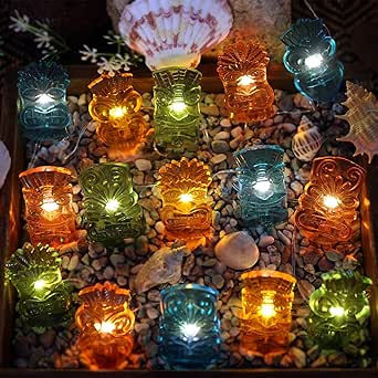 JASHIKA Tiki Mask String Lights USB Powered 20PCS 7FT, Tropical ...