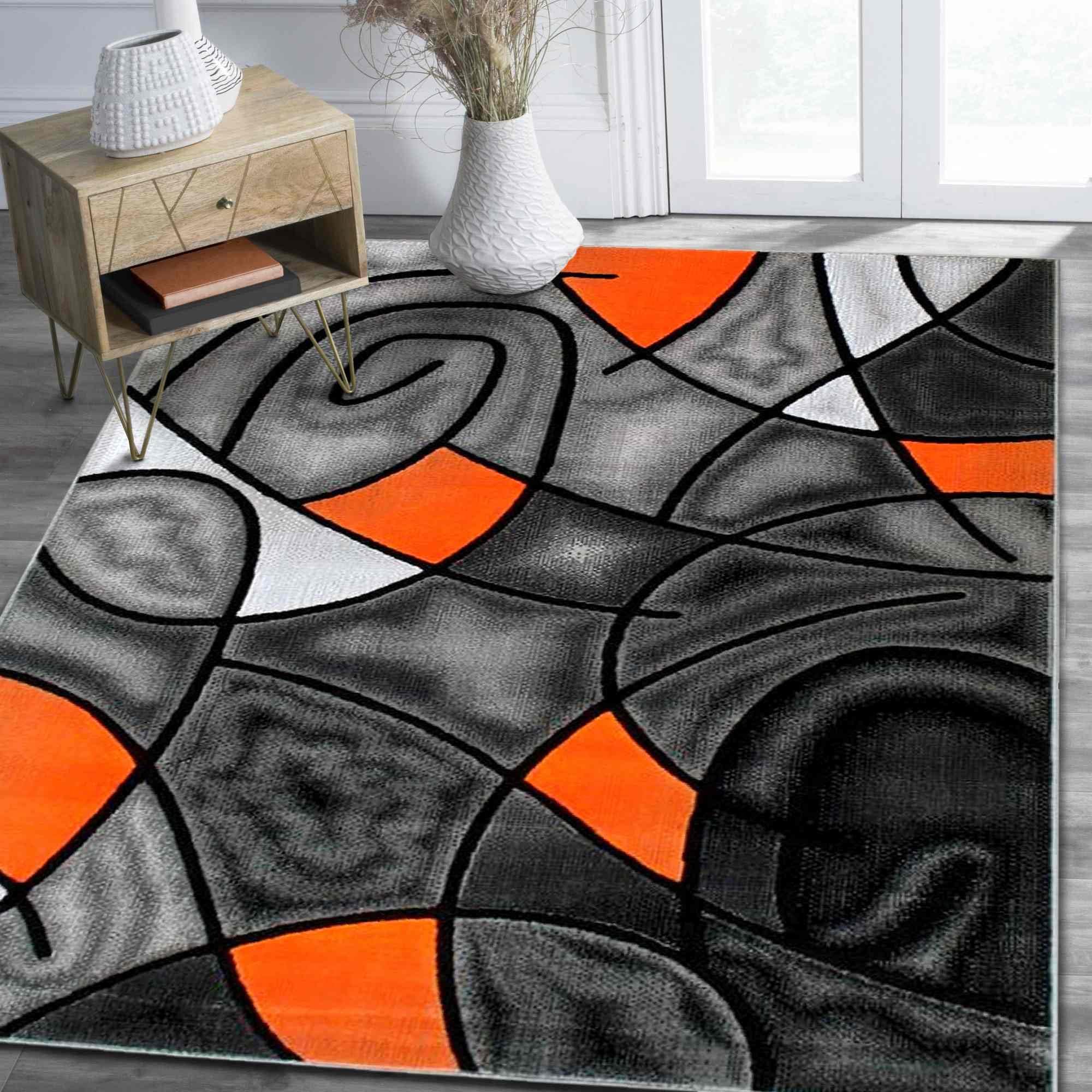 Amazon.com: Violetatelier Home Area Rug, Orange and Grey Paint Splatter ...