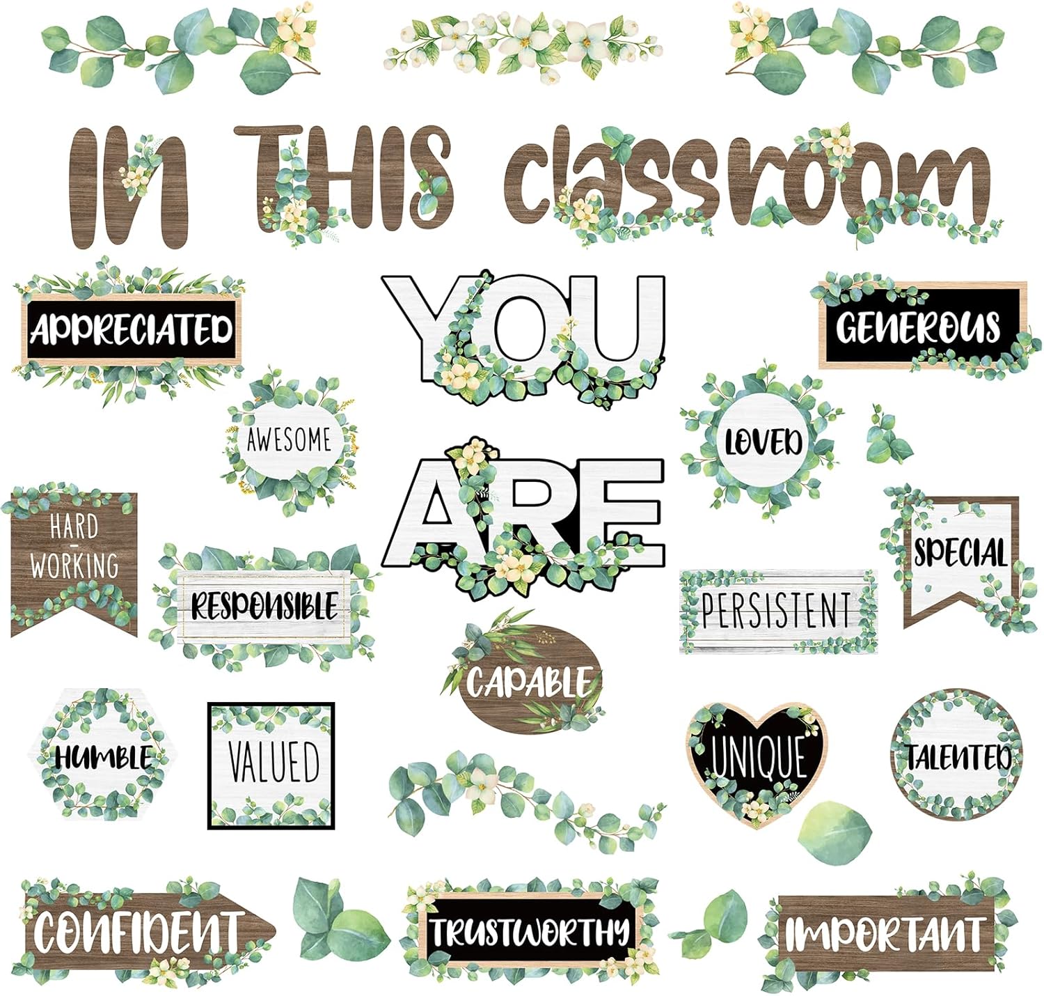 Amazon.com : VABAMNA Bulletin Board Decorations, Eucalyptus Classroom ...