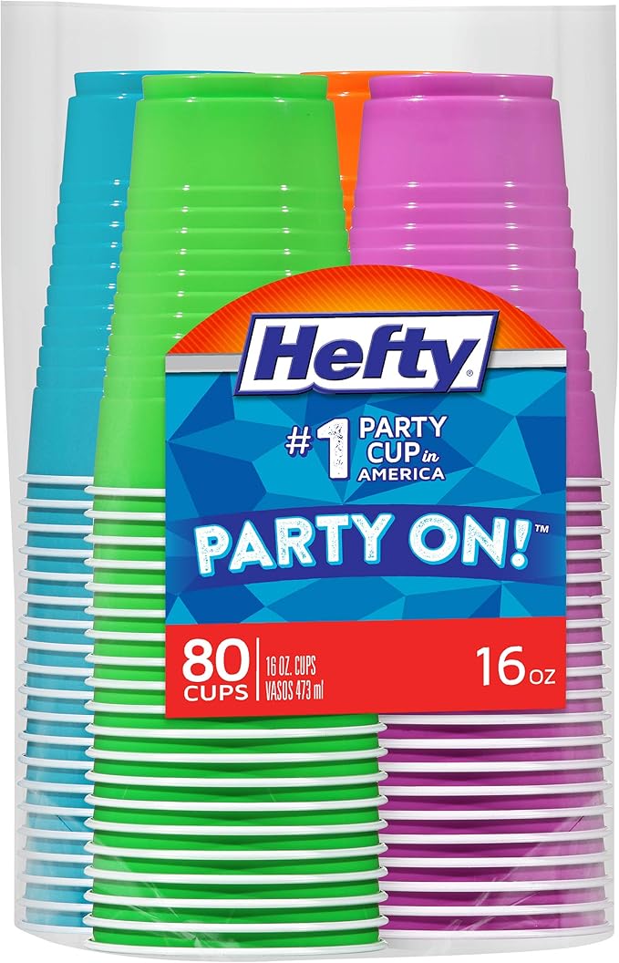 Amazon.com: Hefty Party On Disposable Plastic Cups, Assorted, 16 Ounce ...