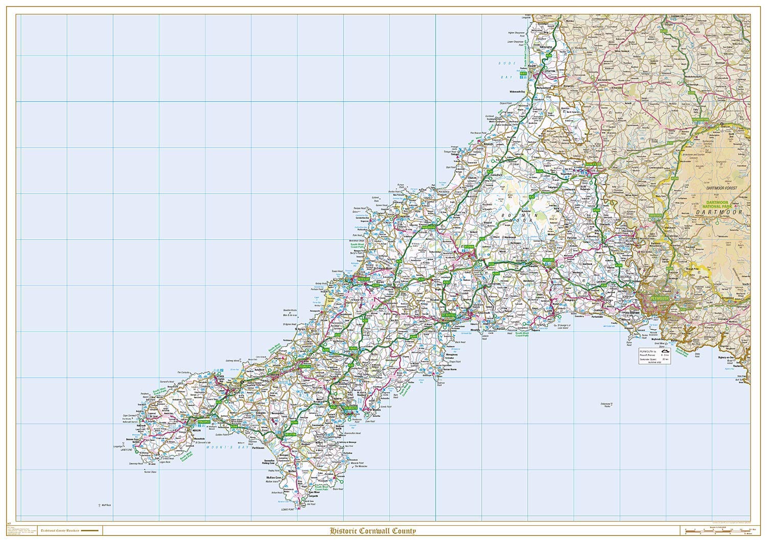 Historic Cornwall County Map-2A Plastic Coated (119cm x 168cm) : Amazon ...