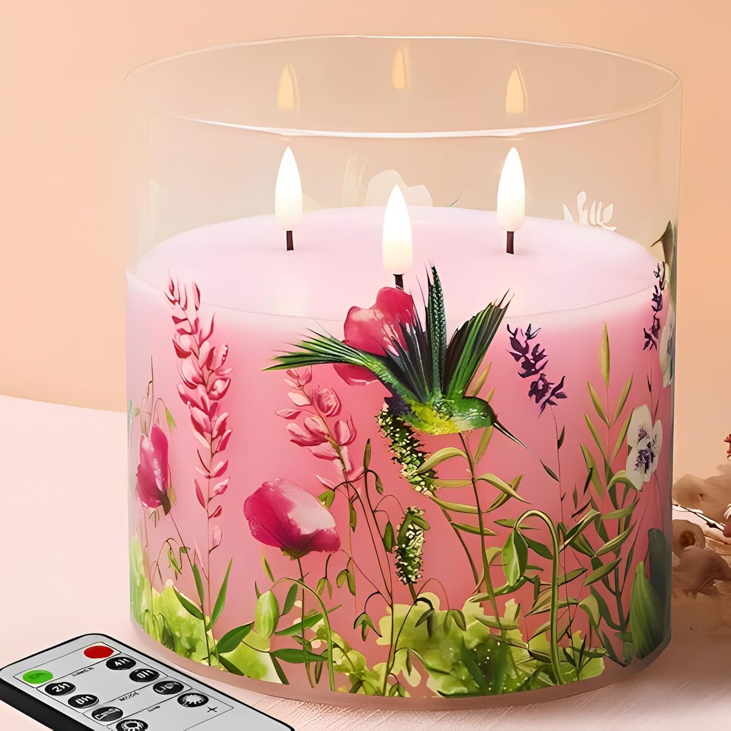 Amazon.com: Eywamage 3 Wick Flameless Candle with Remote, Pink ...