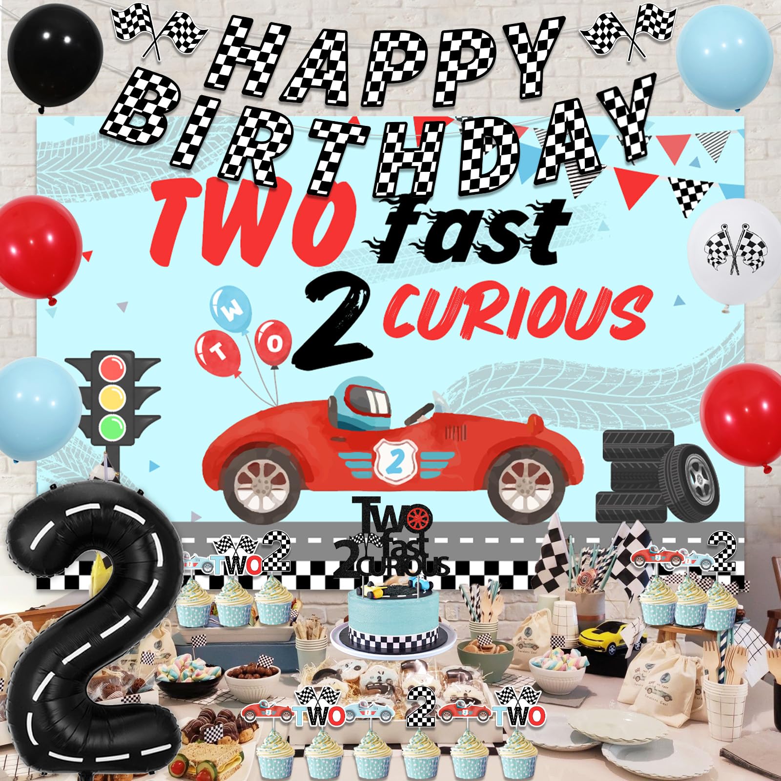 Two Fast Two Curious Birthday Decorations - Race Car Theme For 2nd ...