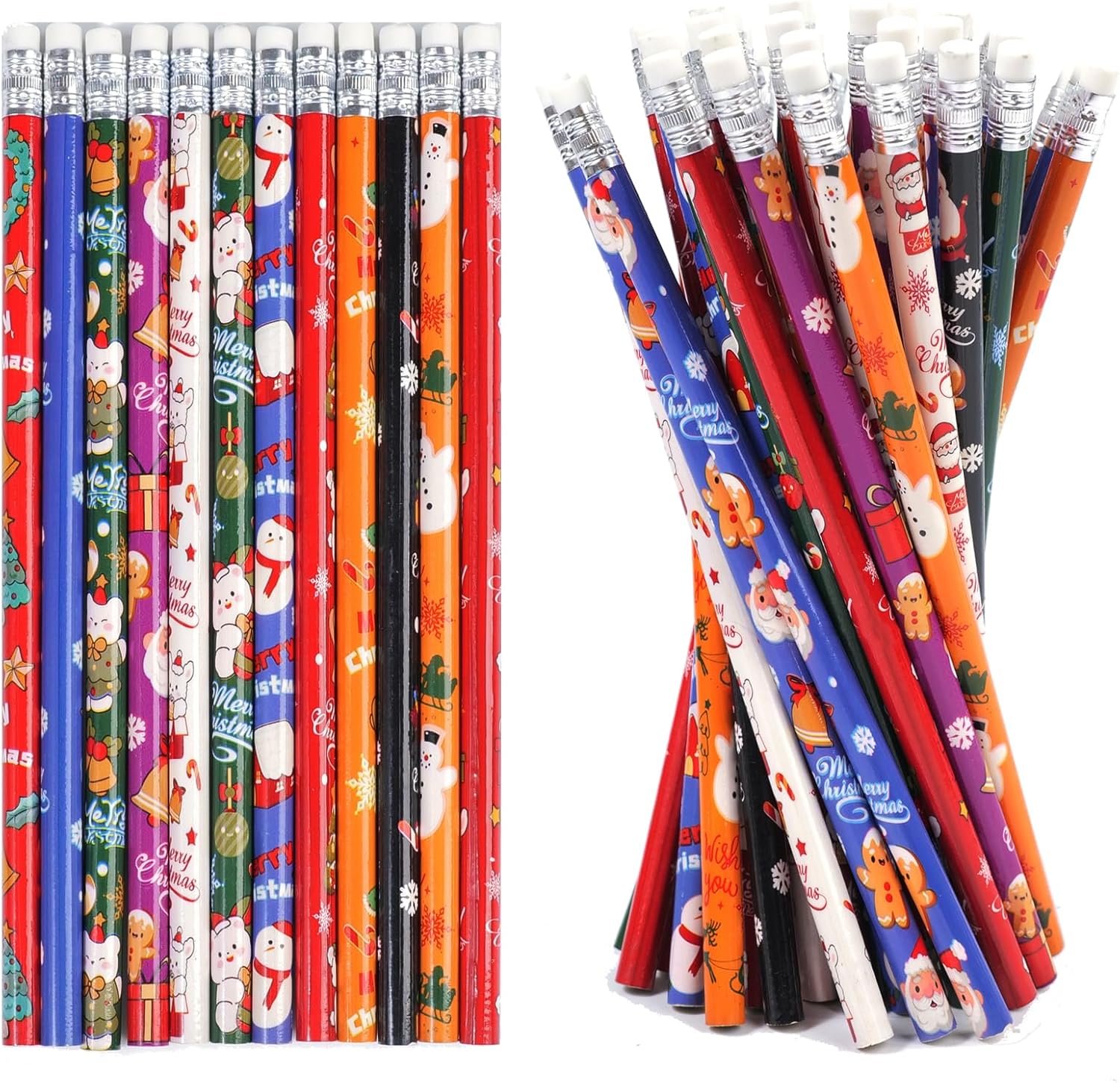 Amazon.com : Christmas Pencils Xmas Pencils with Eraser Merry Christmas ...