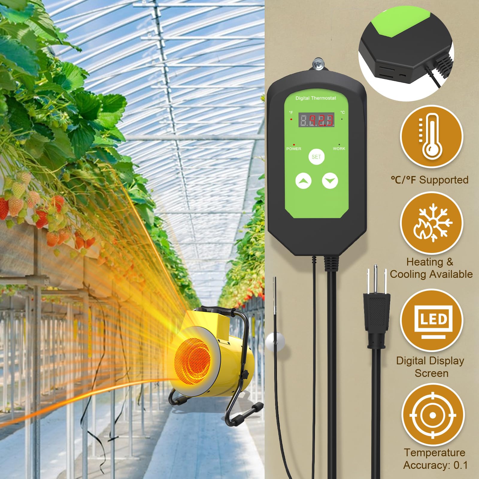 tectake Greenhouse Heater, 1500W Portable Outdoor Heaters with Digital ...