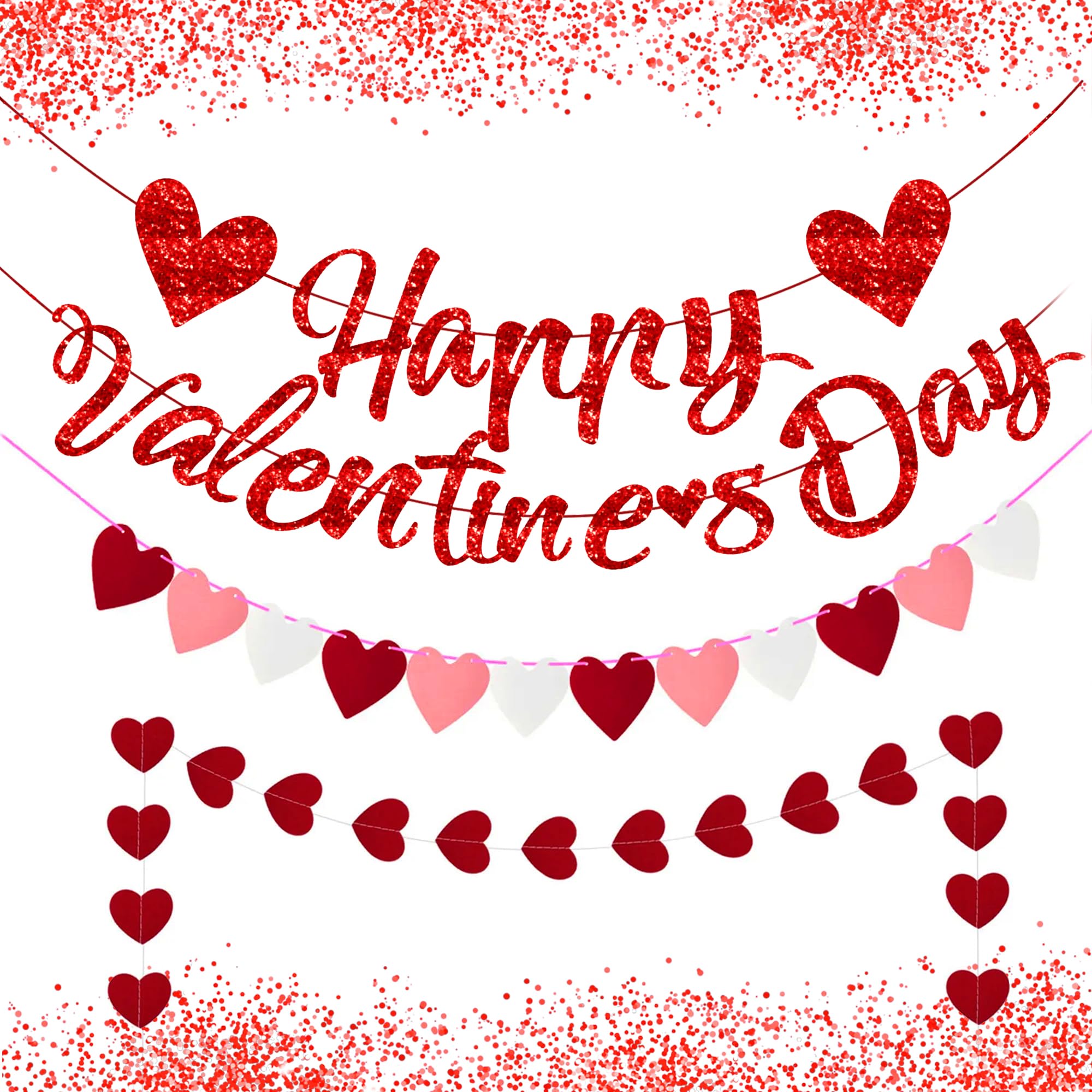 Amazon.com: Happy Valentines Day Banner and Heart Garlands Set ...