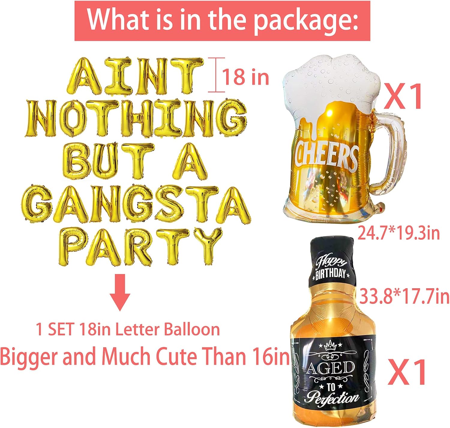 Buy 18“Gold Aint Nothing But a Gangsta Party Letter Balloon Banner 90s ...