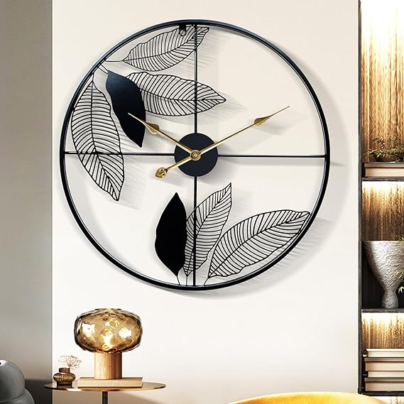 Amazon.com: KEQAM 23.6 Inch Leaf Wall Clock, Large Indoor Outdoor Metal ...