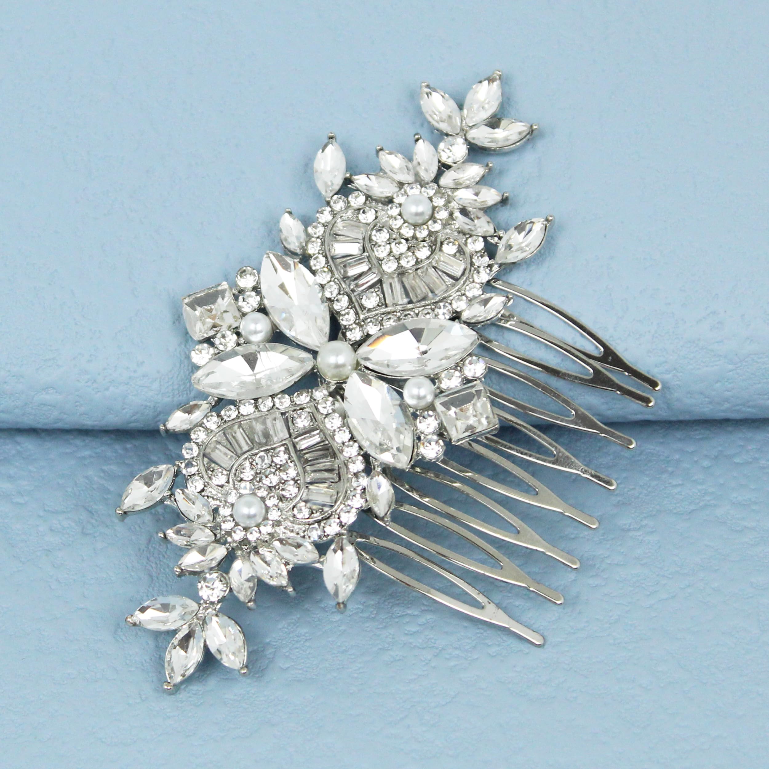 Amazon.com : Wedding Bride Hair Comb Crystal Rhinestone Headpiece Pearl ...