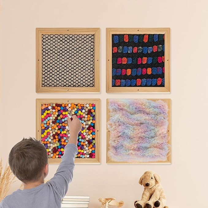 4-Piece Sensory Touch Panel Set with Solid Wood Frames – Wall-Mounted ...
