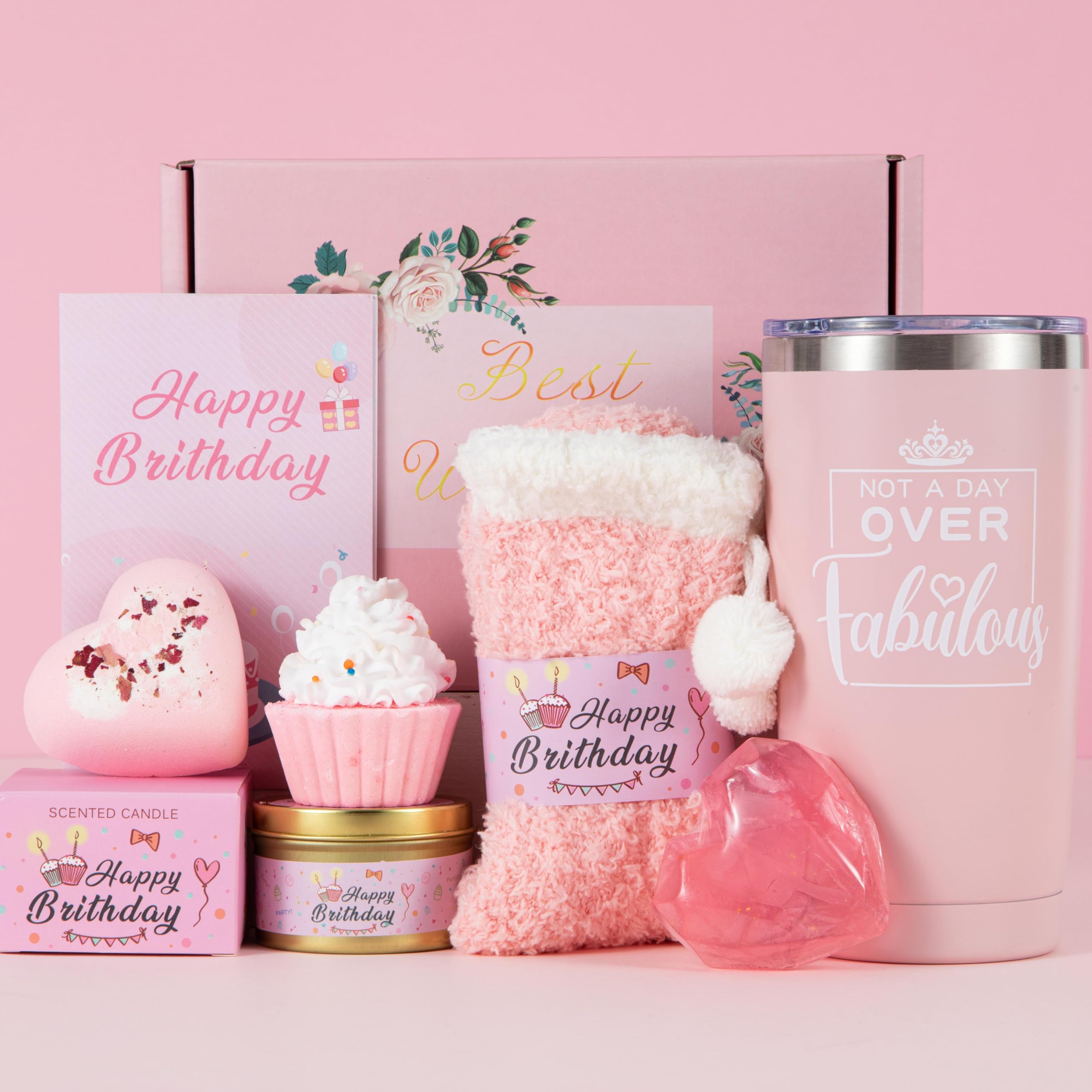 Amazon.com: Birthday Gifts for Women Pink Gift Basket for Women ...