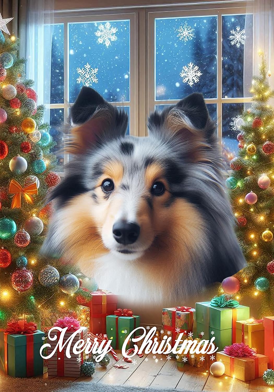 Amazon.com : Sheltie Blue Merle - Best of Breed Christmas House Flag 28 ...