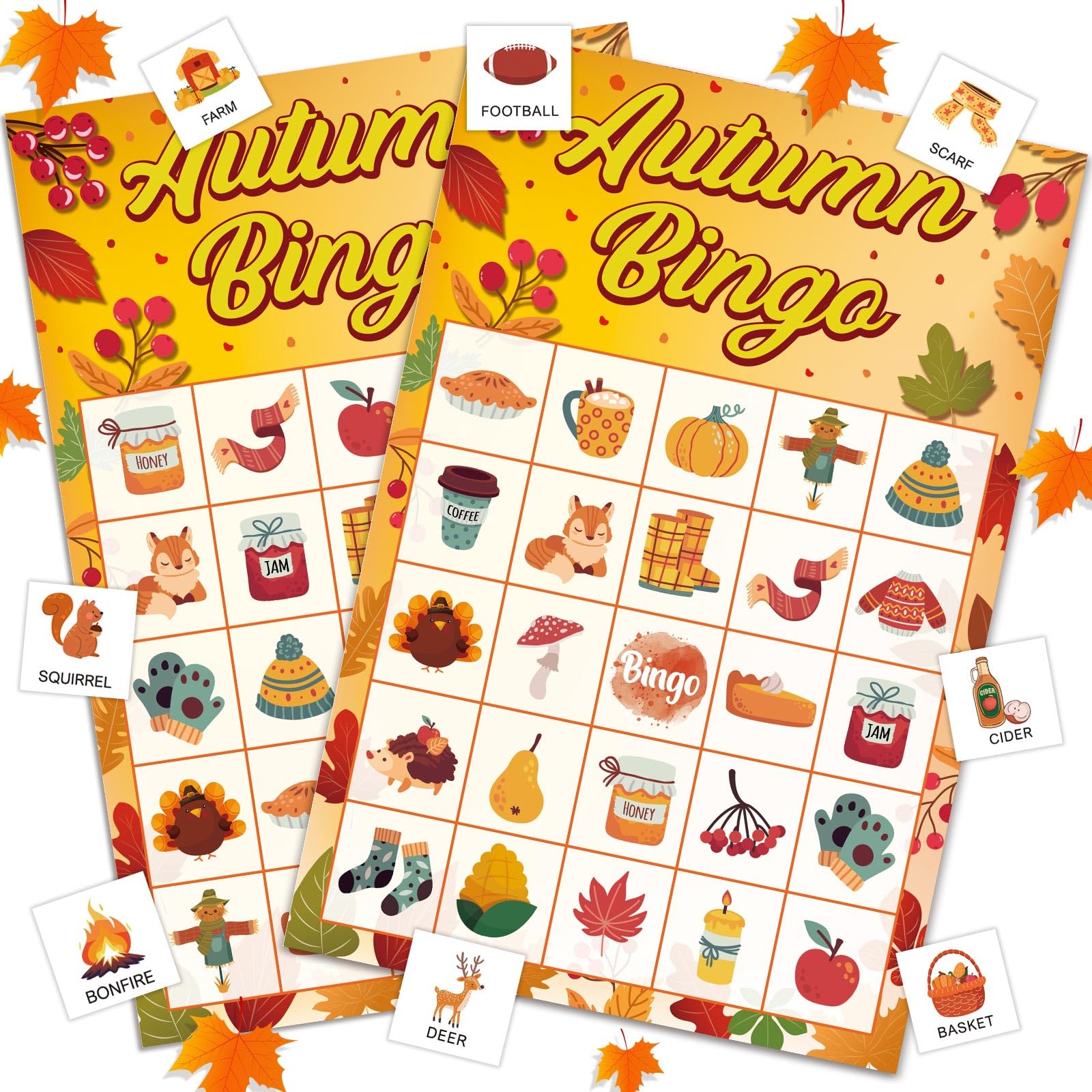 Fall Fall Bingo Games For Kids Adults 24 Players Autumn Thanksgiving ...
