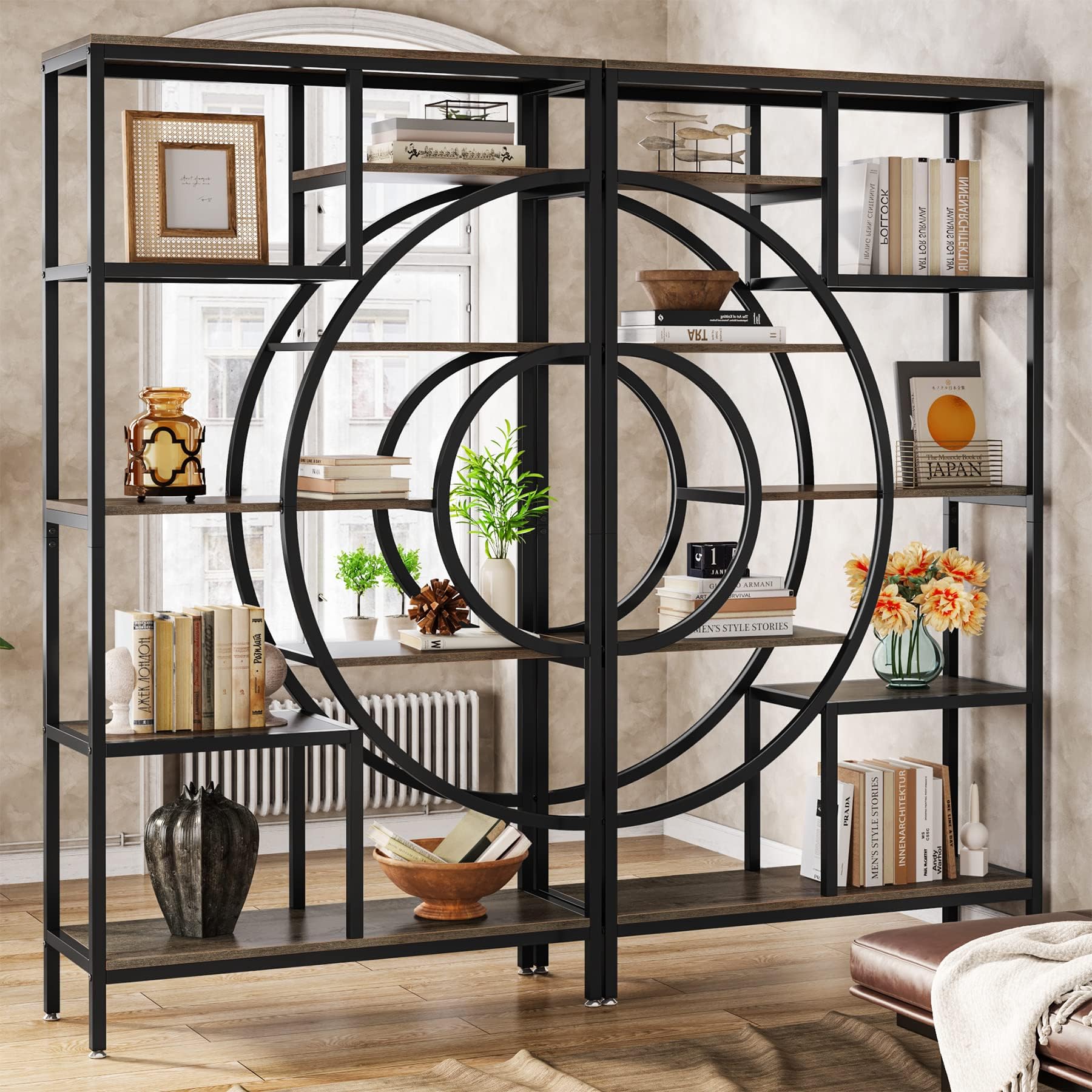 Amazon.com: Tribesigns 71 in Geometric Bookcase Set, Industrial 8-Tiers ...