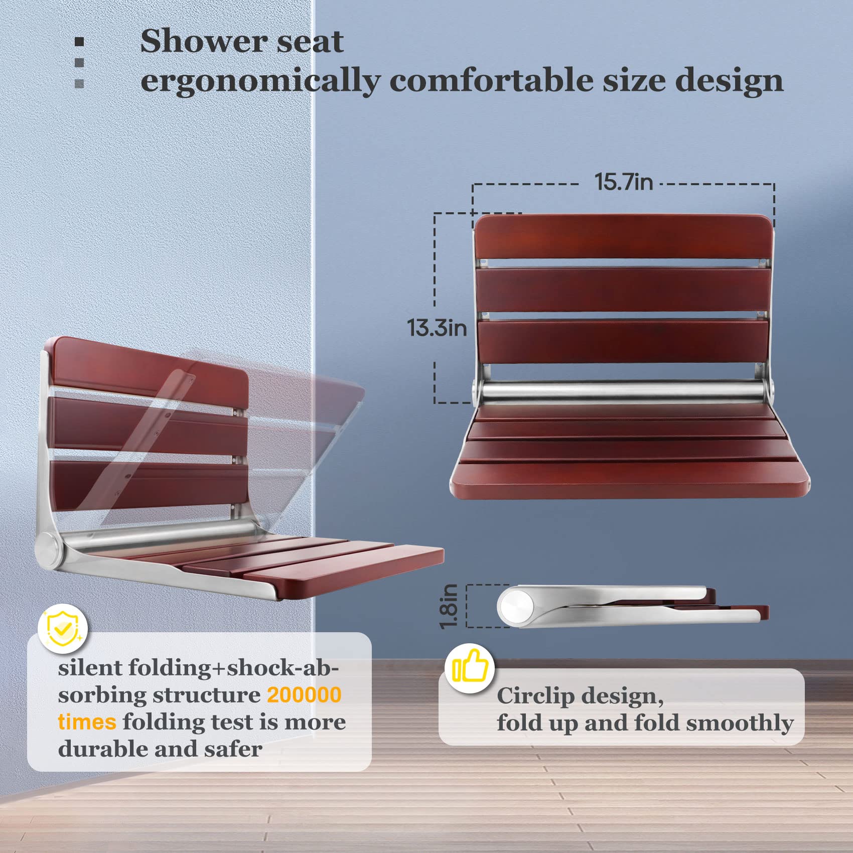Snapklik.com : Folding Teak Shower Seat Wall Mounted,Fold Down Shower ...