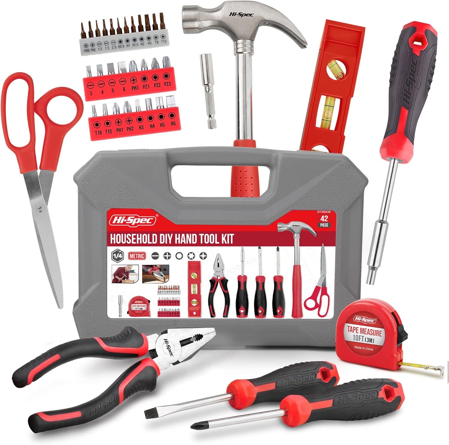 Hi-Spec Boîte à Outils Complète Rouge 42 Pièces - Kit d'Outils Complets ...