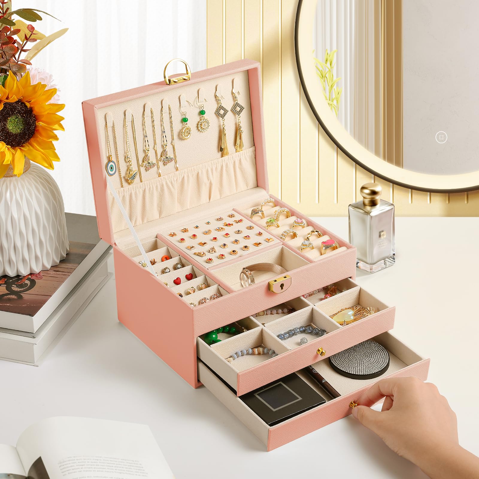 Amazon.com: coobest 3 Layer Jewelry Box, Jewelry Holder Organizer with ...