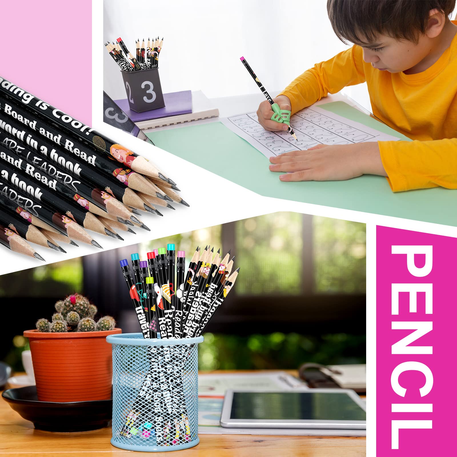 Fun Pencils in Bulk Reading Wooden Pencil with Eraser for Kids Fun ...