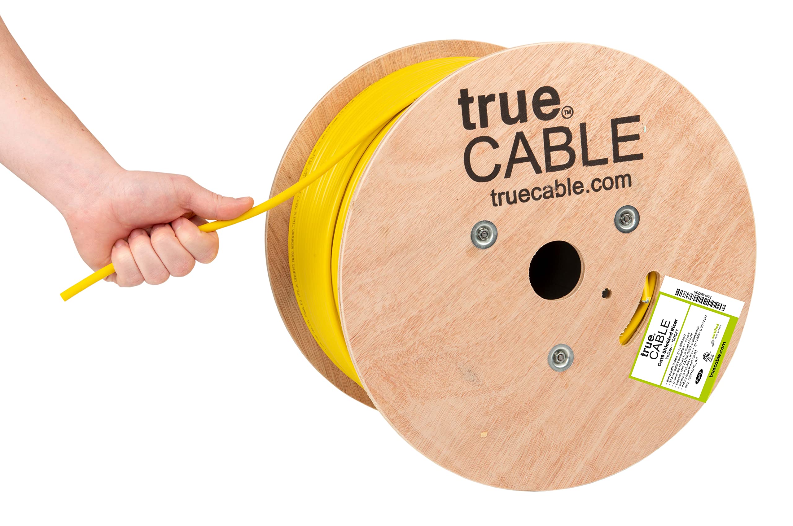 trueCABLE Cat6 Shielded Riser (CMR), 1000ft, Yellow, 23AWG Solid Bare ...
