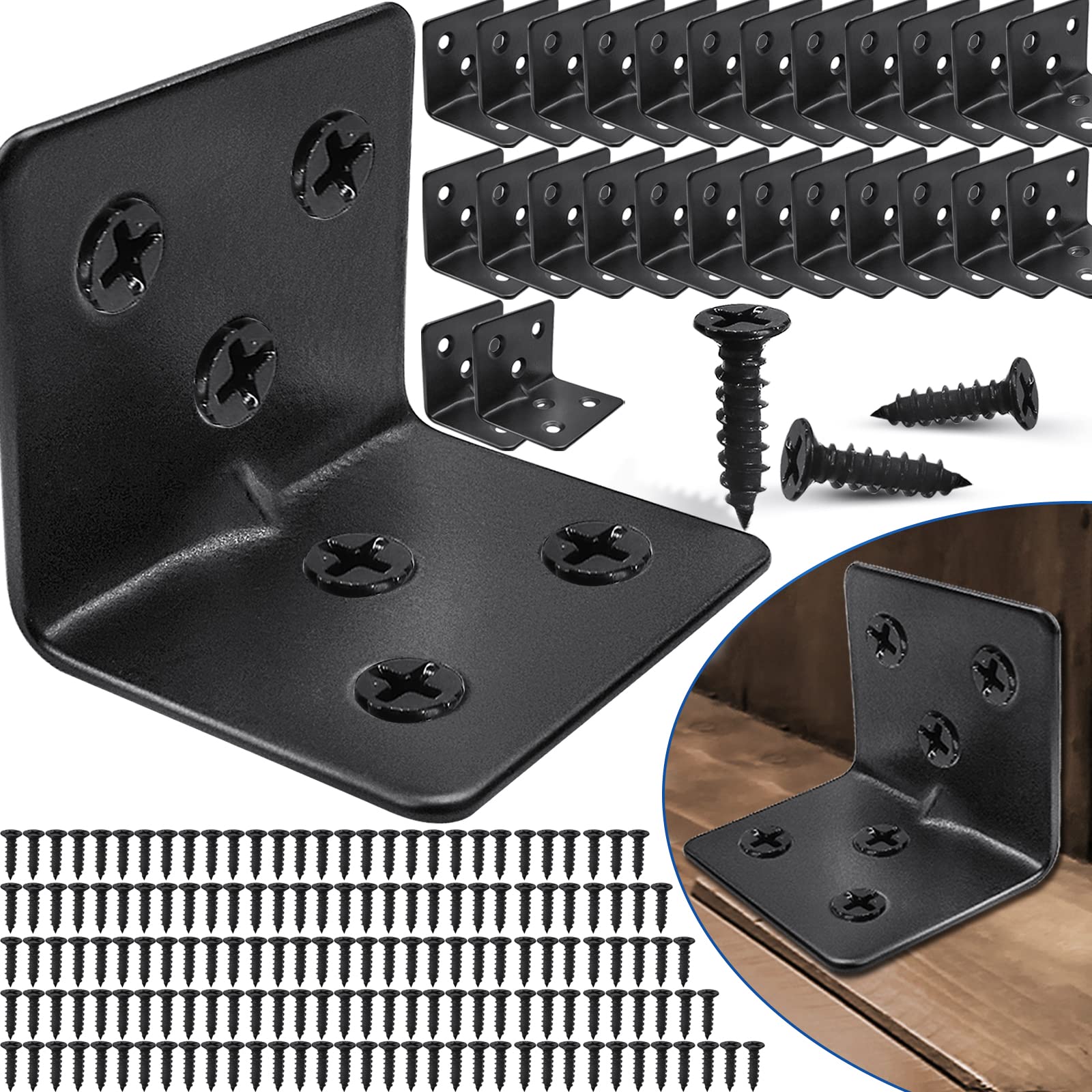 Amazon.com: Goihgioh 26PCS Black L Brackets for Wood with 156PCS Screws ...