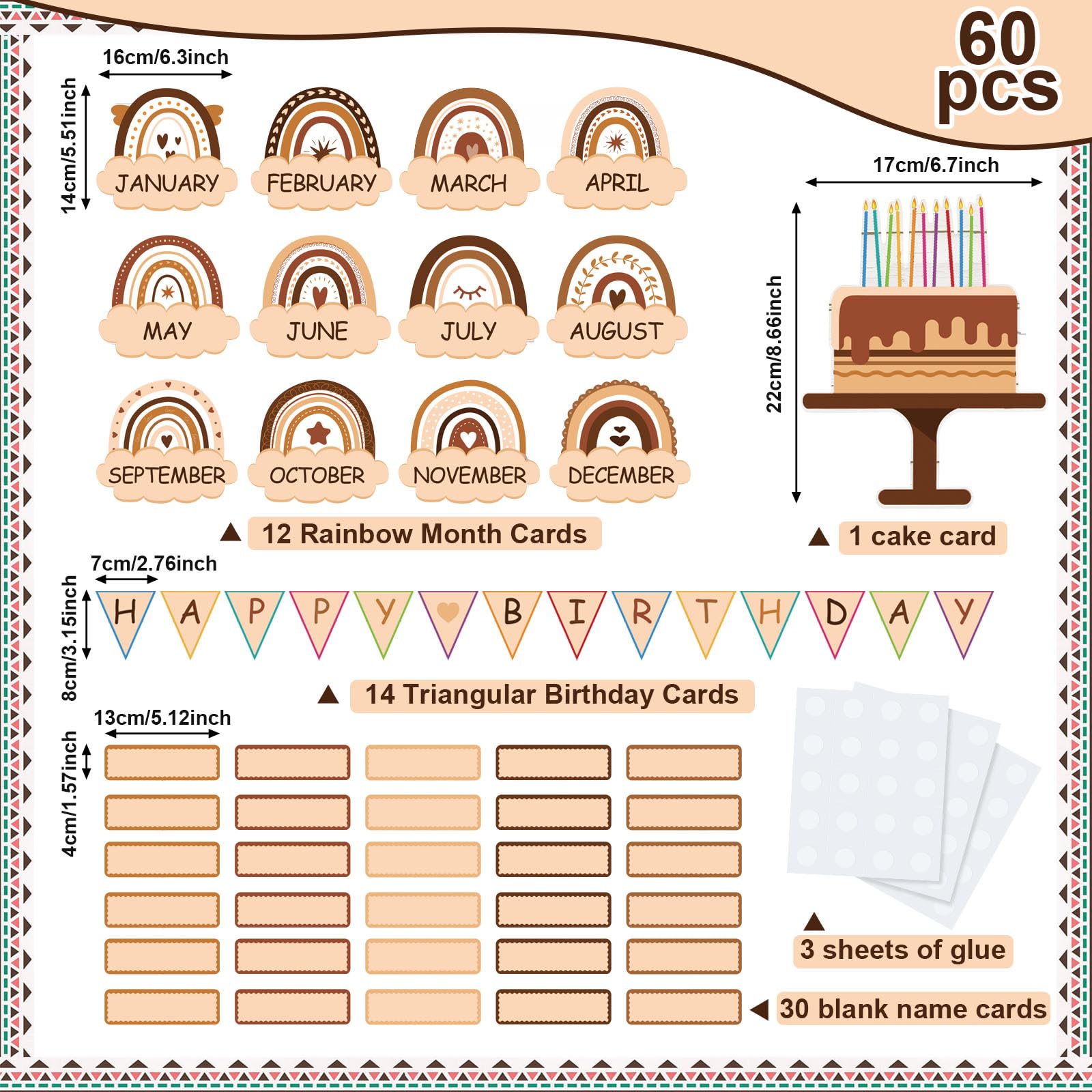 Snapklik.com : 60 Pieces Boho Classroom Decor Birthday Bulletin Board ...