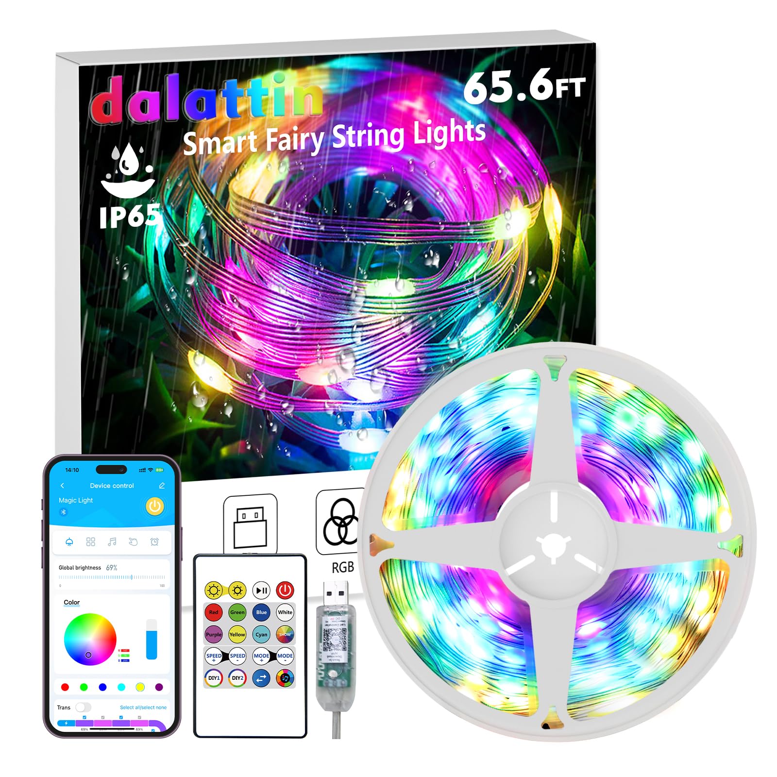 Amazon.com: dalattin Led Christmas Lights 65.6ft, Smart IIC RGB Fairy ...