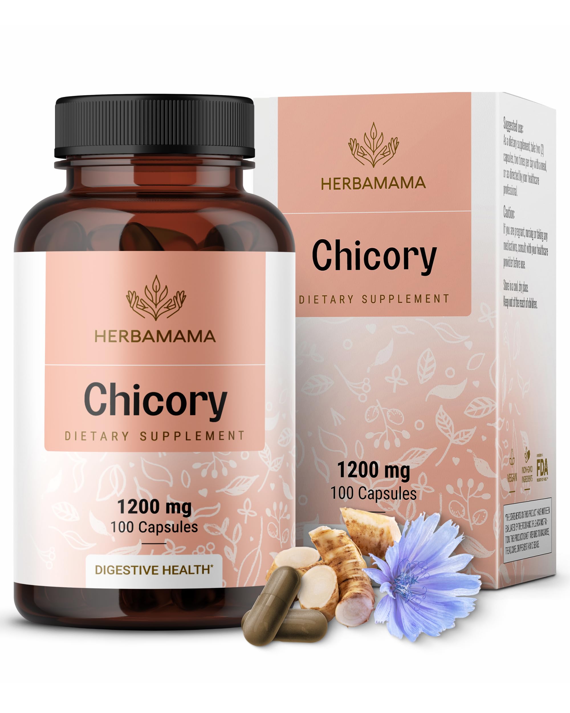 Snapklik.com : HERBAMAMA Chicory Root Fiber Capsules - 1200mg Chicory ...