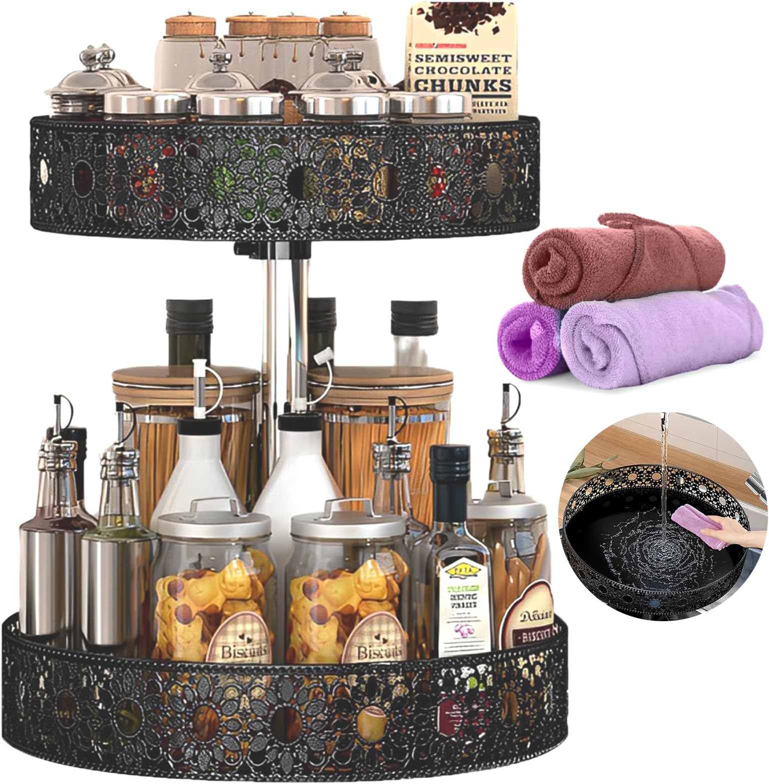 Amazon.com: Lazy Susan Organizer Spice Rack for Cabinet - Height ...