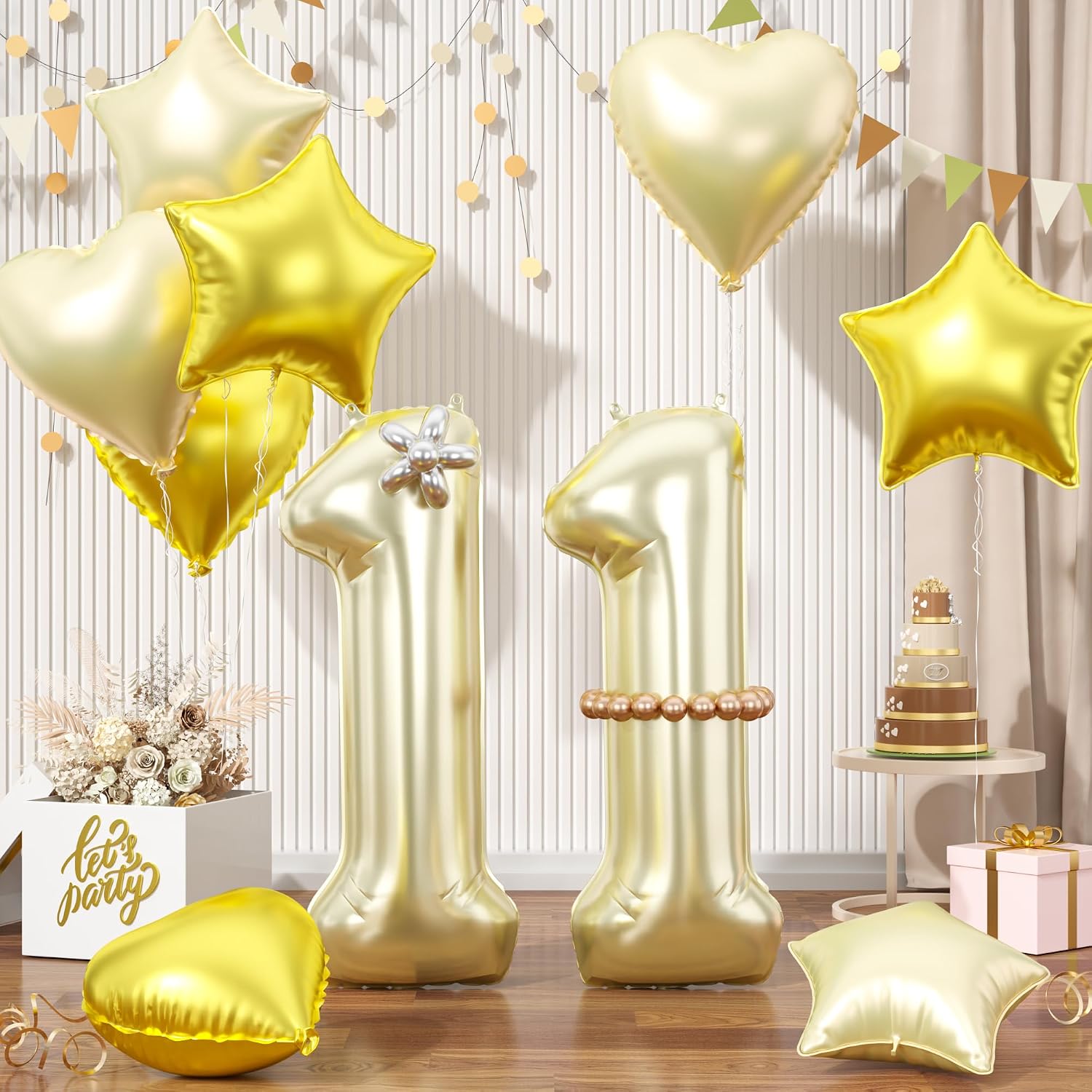 Amazon.com: Champagne Gold Number 11 Balloons, 11 Number Balloons Light ...