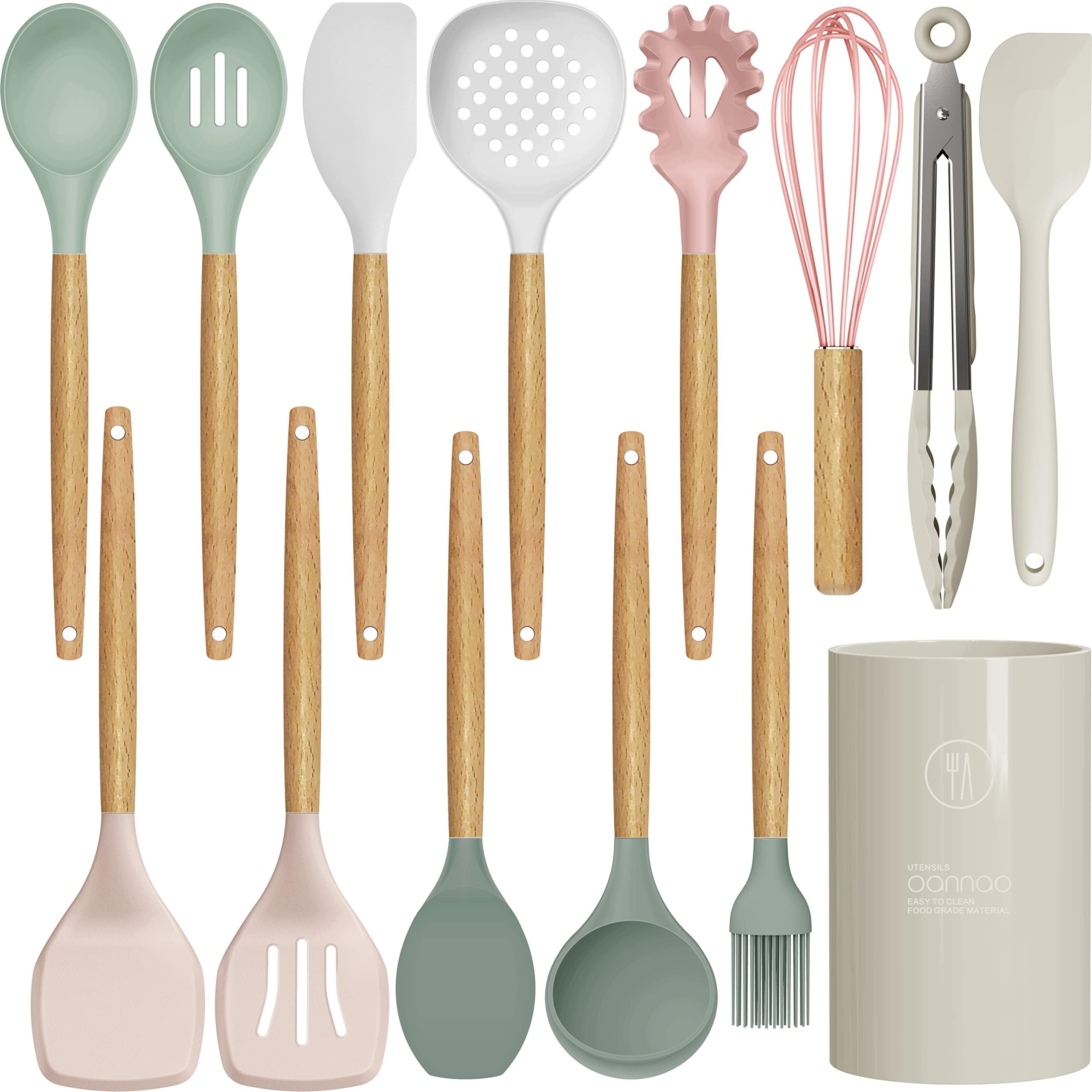 Amazon.com: Kitchen Utensils Set - 12 pieces Silicone with wooden ...