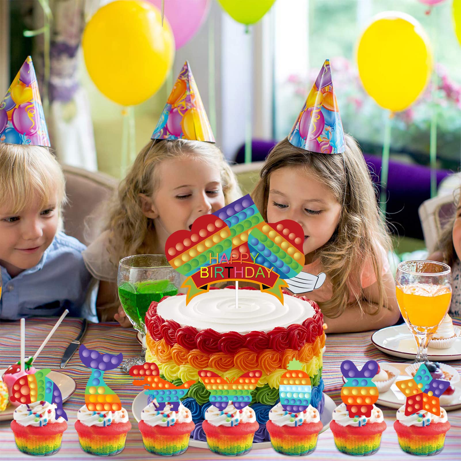 Happy birthday cake topoer, 25 picec of Pop Fidget happy birthday sign ...