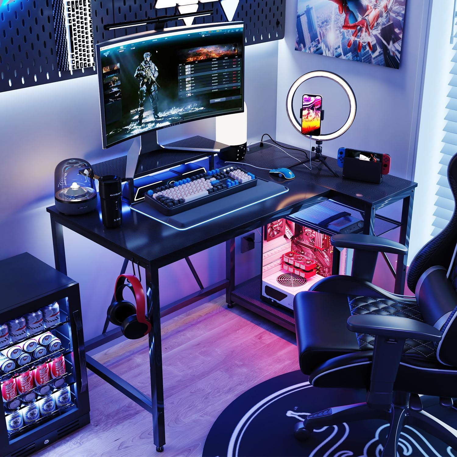 Amazon.com: ViHOTA 47 Inch L-Shaped Gaming Desk with LED Lights, Gamer ...
