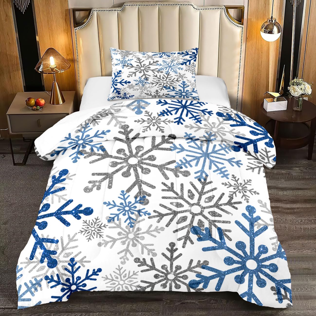 Amazon.com: Yilinata Blue Snowflake Comforter Set Winter Christmas ...