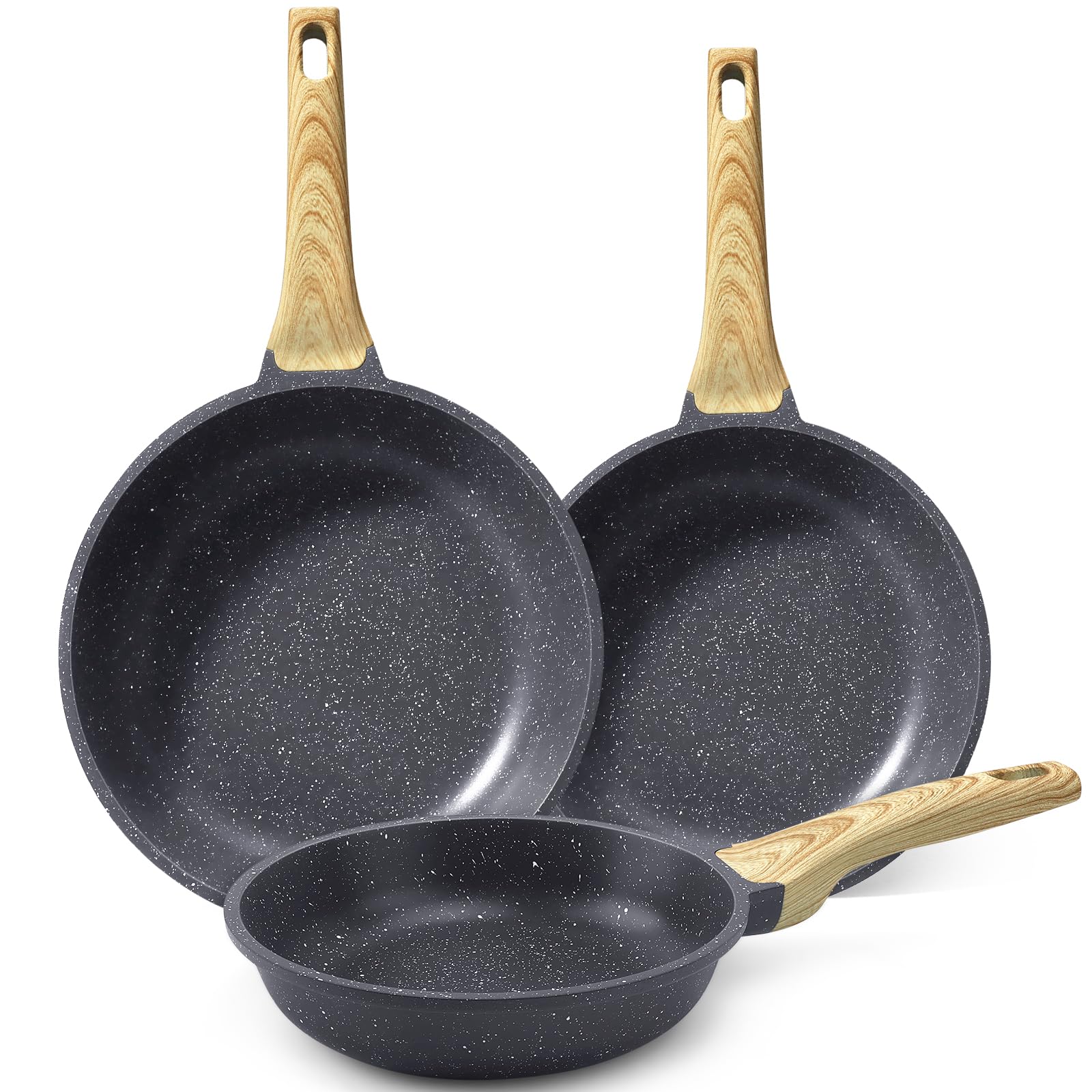 Amazon.com: GiPP Non Stick Frying Pan Set - 8" 9.5" 11" Granite ...