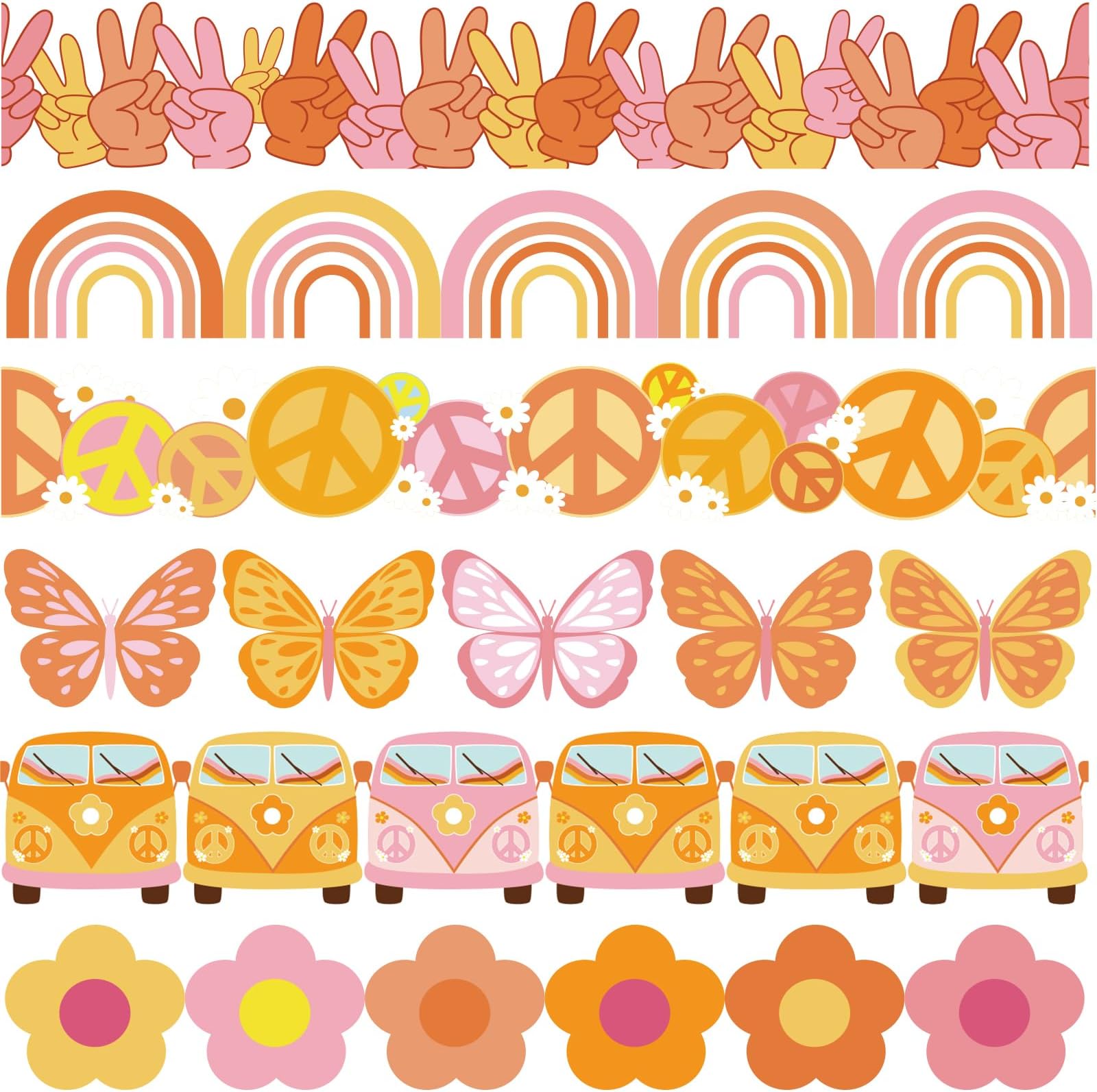 Amazon.com : 170Ft Boho Bulletin Board Borders Retro Groovy 70s ...