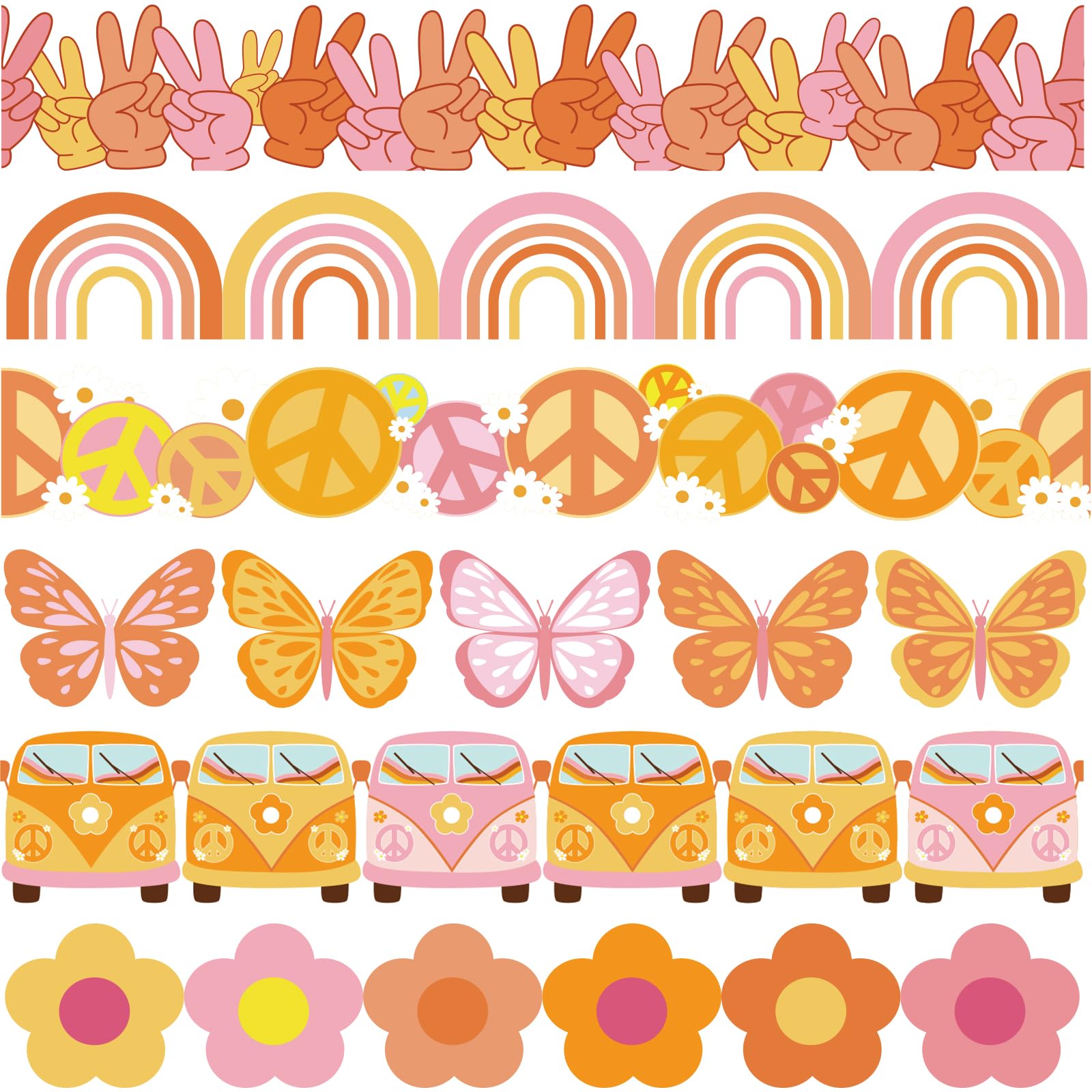 Amazon.com : Boho Bulletin Board Borders Retro Groovy 70s Classroom ...