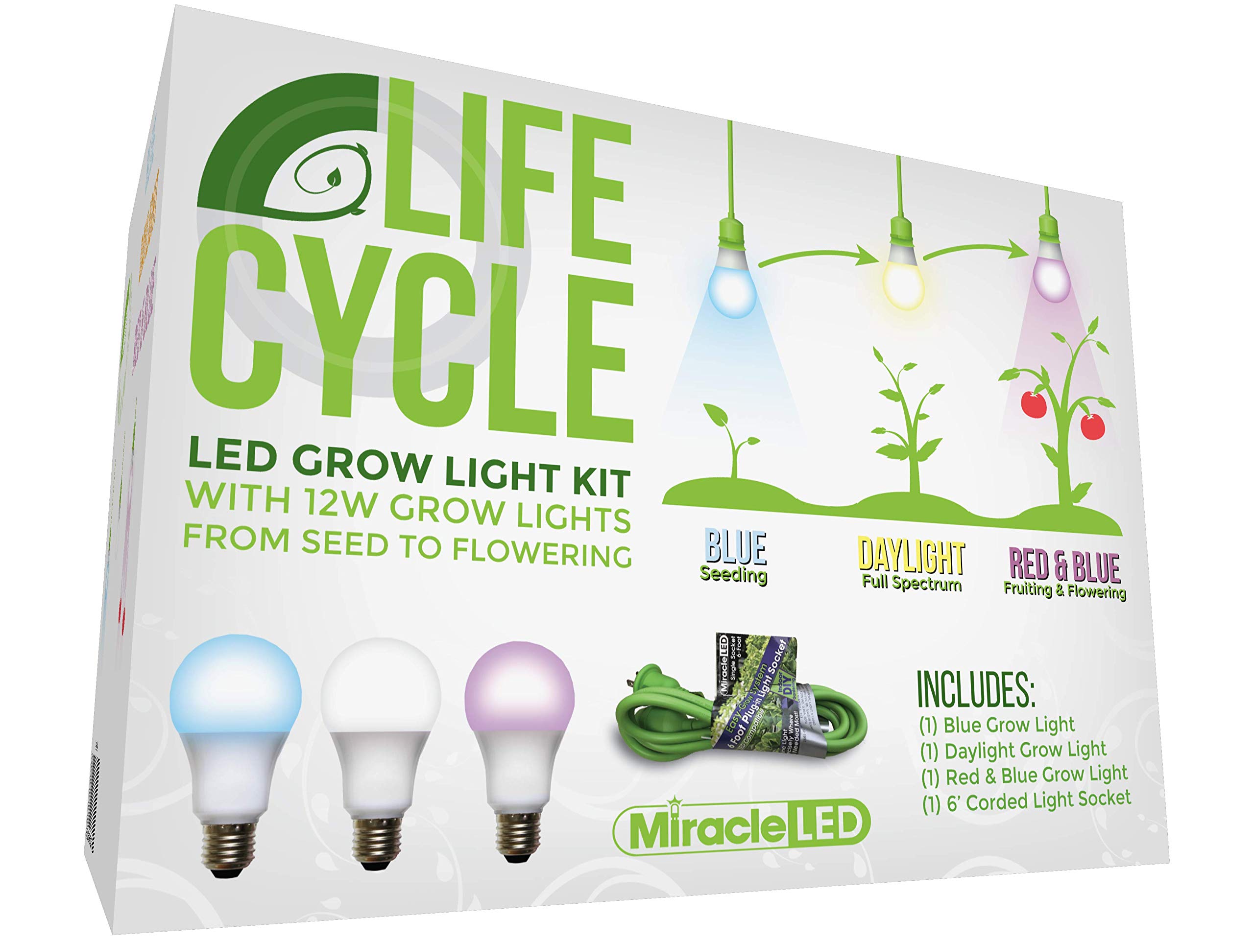 Buy Miracle LED Life Cycle LED Grow Light Kit with 3 Ultra Grow Bulbs ...