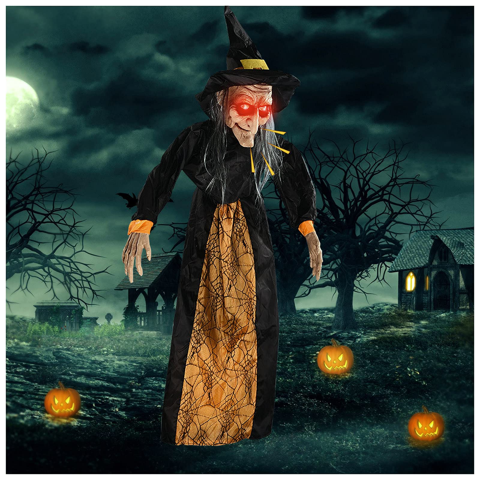 Uninmok 55 Inch Animated Hanging Talking Witch With Glowing Eyes ...