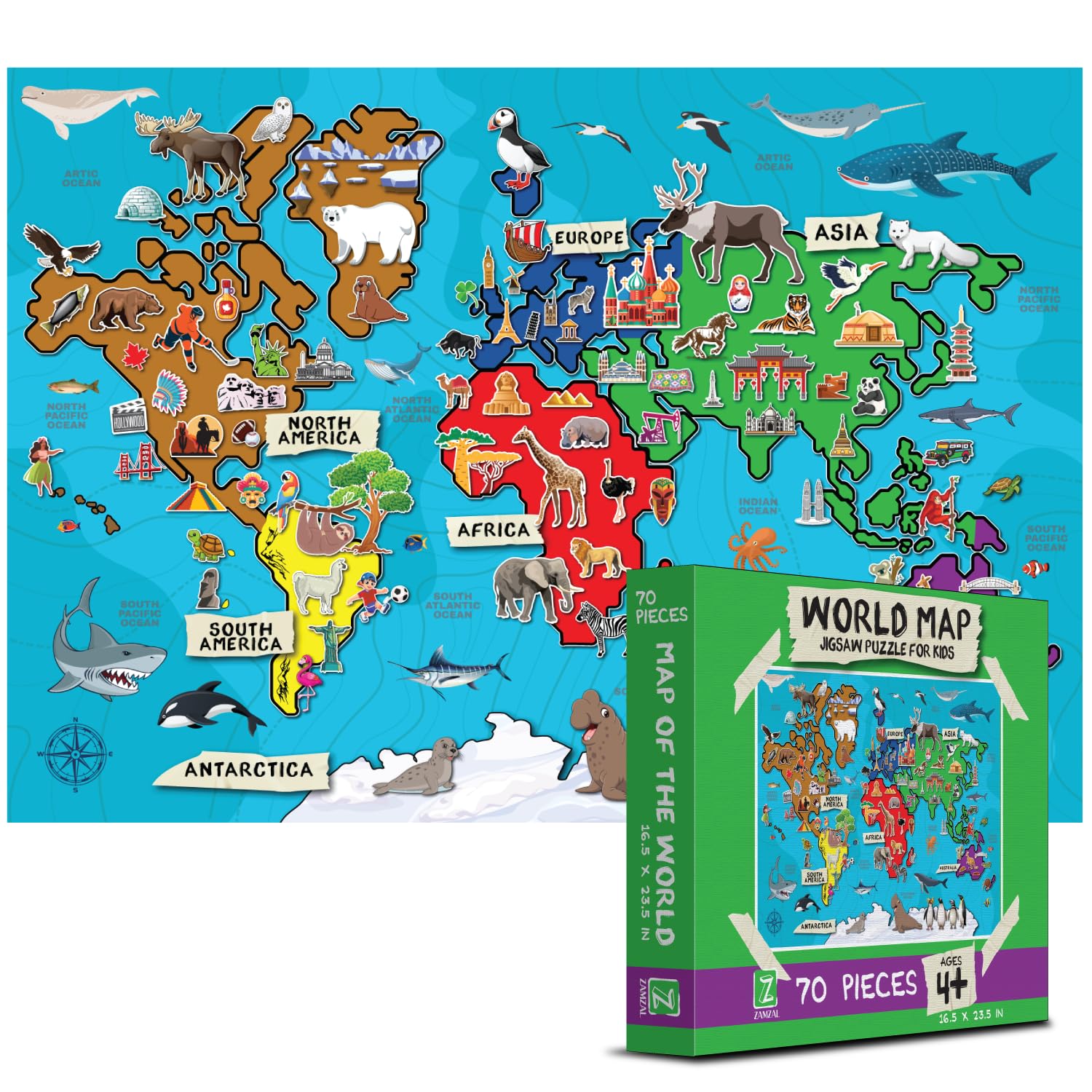 World Jigsaw Puzzles Map For Kids In 70 Pieces Continent | Desertcart INDIA