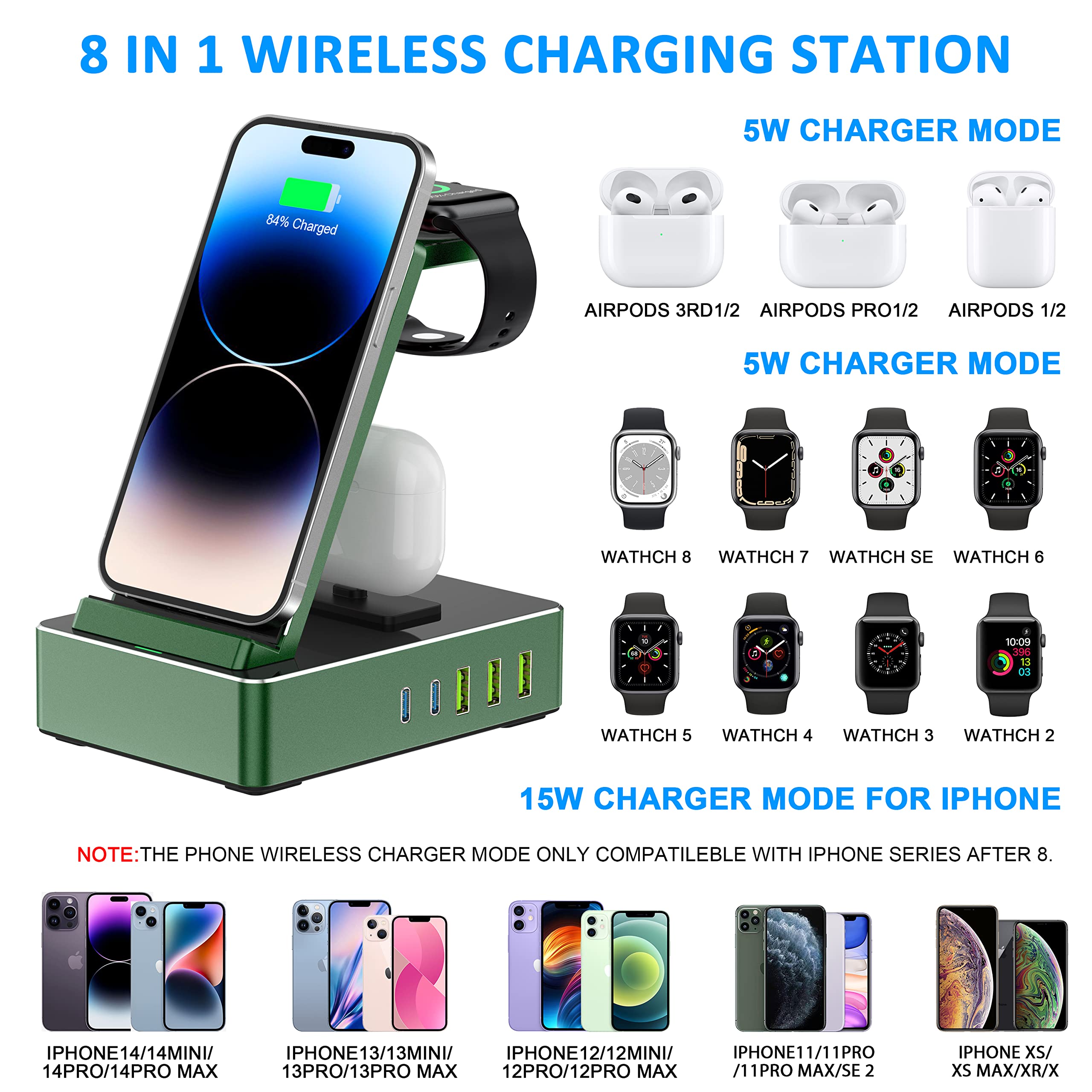Charging Station for Multiple Devices,100W 8 in 1 Wireless Charging ...