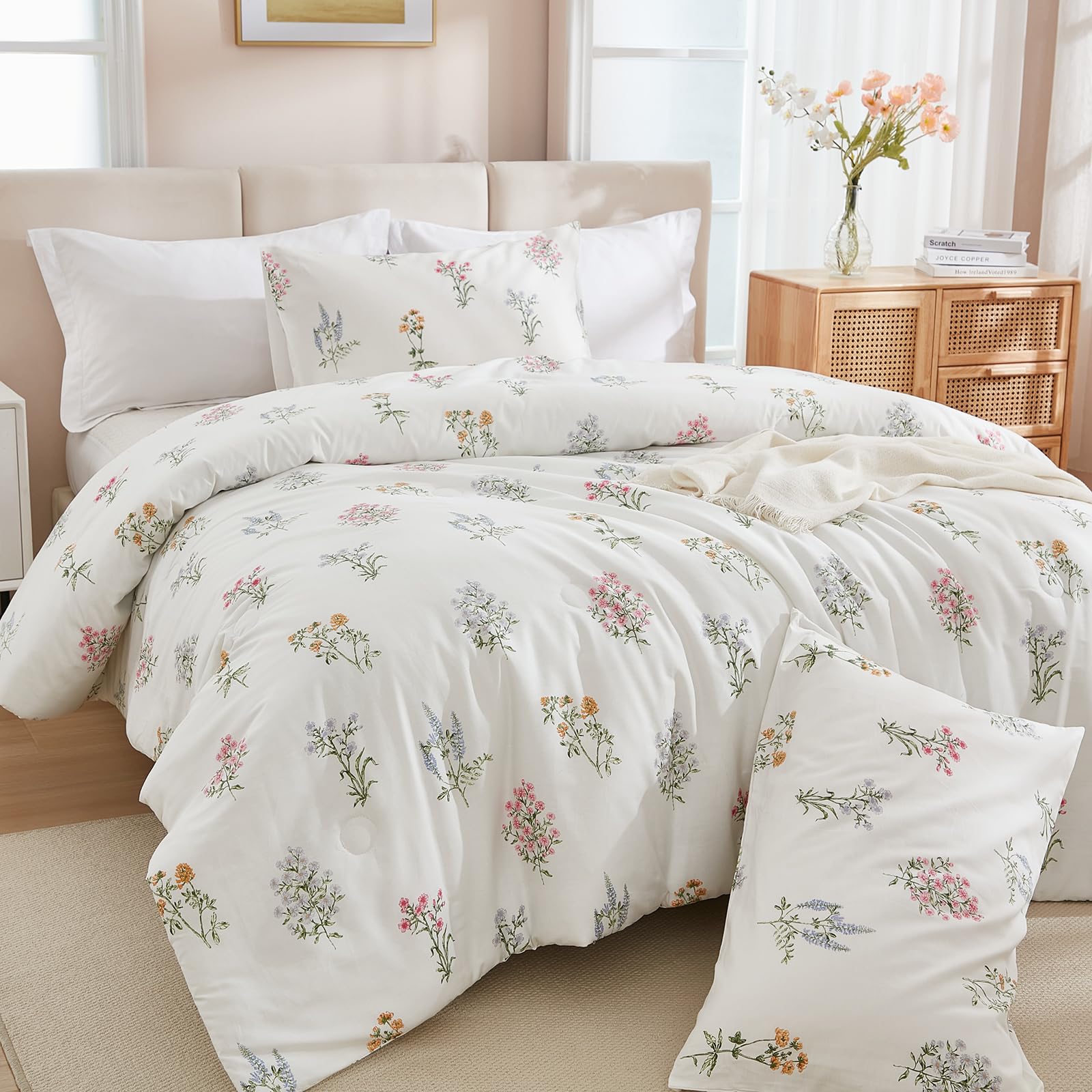 Amazon.com: Cozaline Floral Comforter Set Queen Size 100% Cotton ...