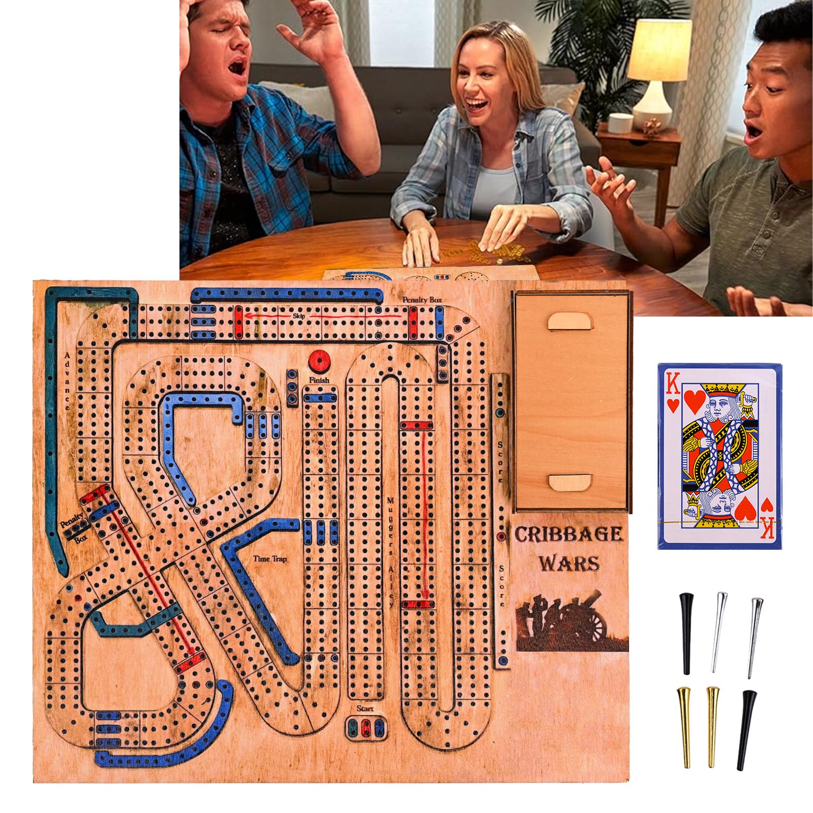 Cribbage Wars Board Game, 2024 New Cribbage Board with Pegs, Cribbage ...