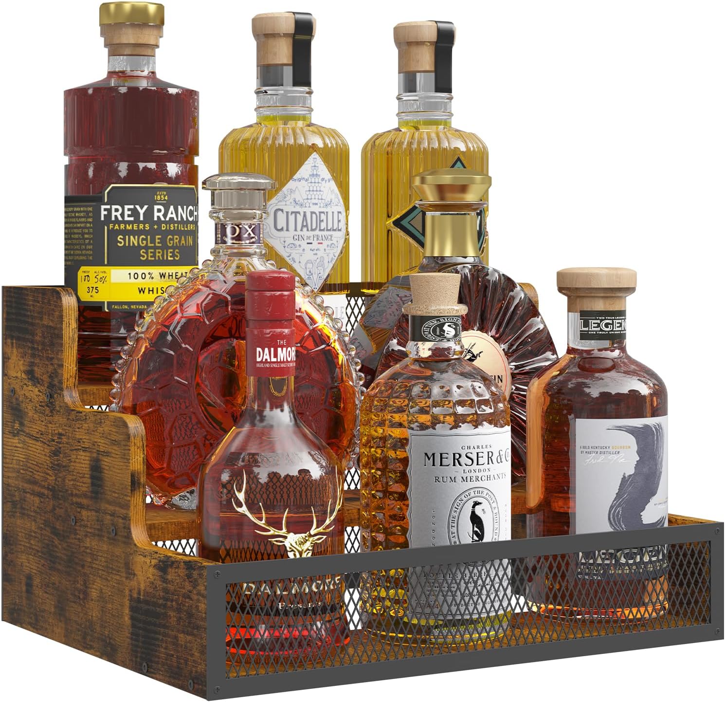 Amazon.com: KOKSTOP 3-Tier Liquor Bottle Display Shelf, Rustic Wooden ...