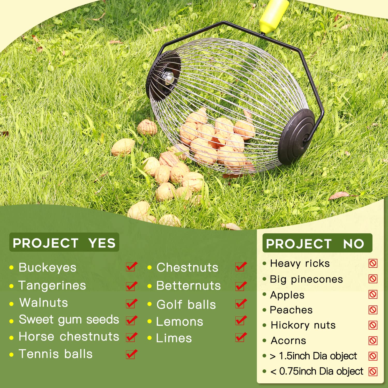 ORIENTOOLS Nut Gatherer, Garden Rolling Nut Harvester, Picks up Balls ...