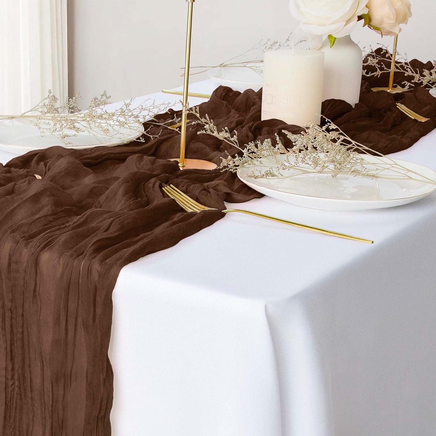 Amazon.com: 2 Pack Brown Cheesecloth Table Runners, 10Ft Gauze Table ...
