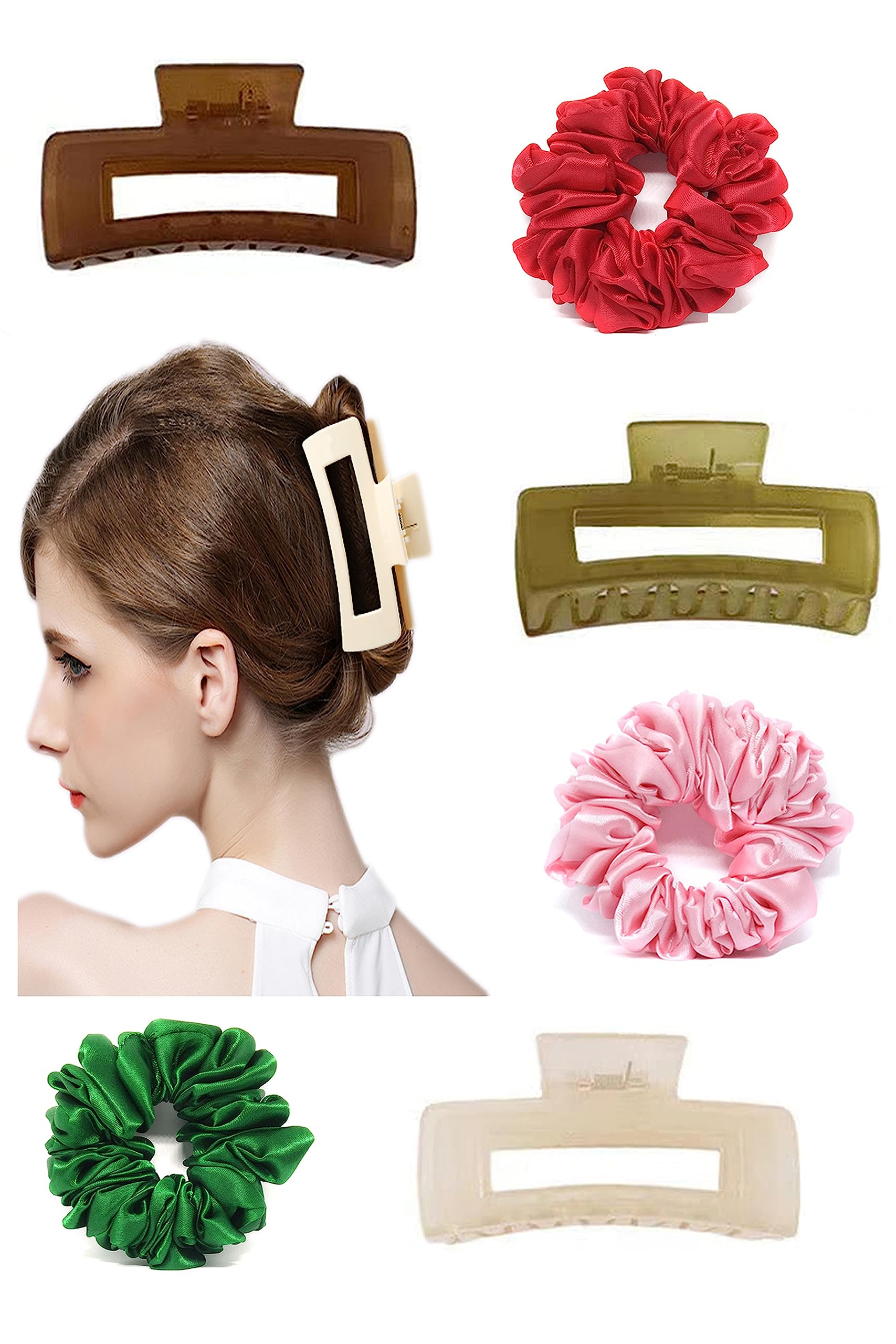 The Marketvilla Scrunchie & Claw Clips for Women Large Pack of 6, Big ...