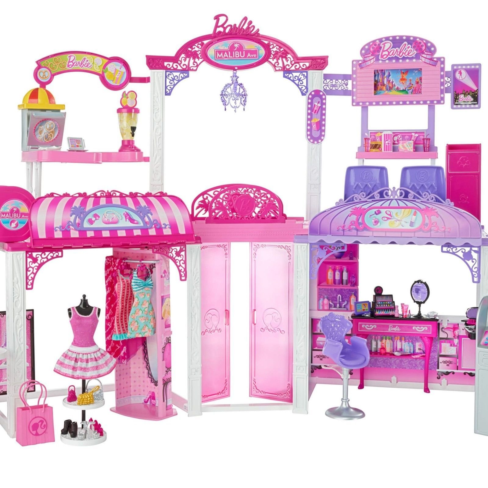 Buy BARBIE Malibu Ave SHOPPING MALL 50+ Pieces PLAYSET w Working ...