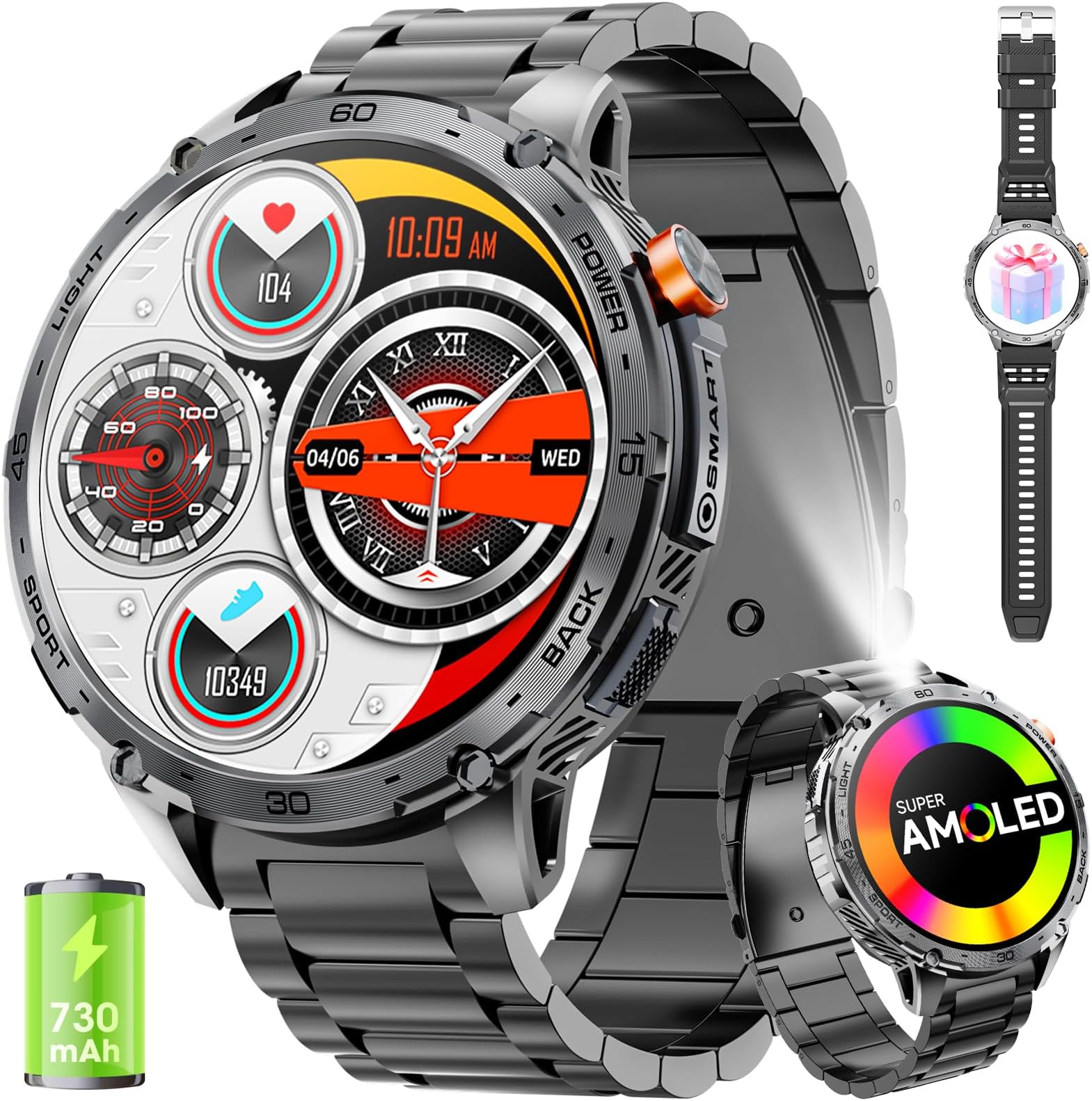 Military Smart Watch for Men 1.75" HD AMOLED Display 730mAh Battery ...