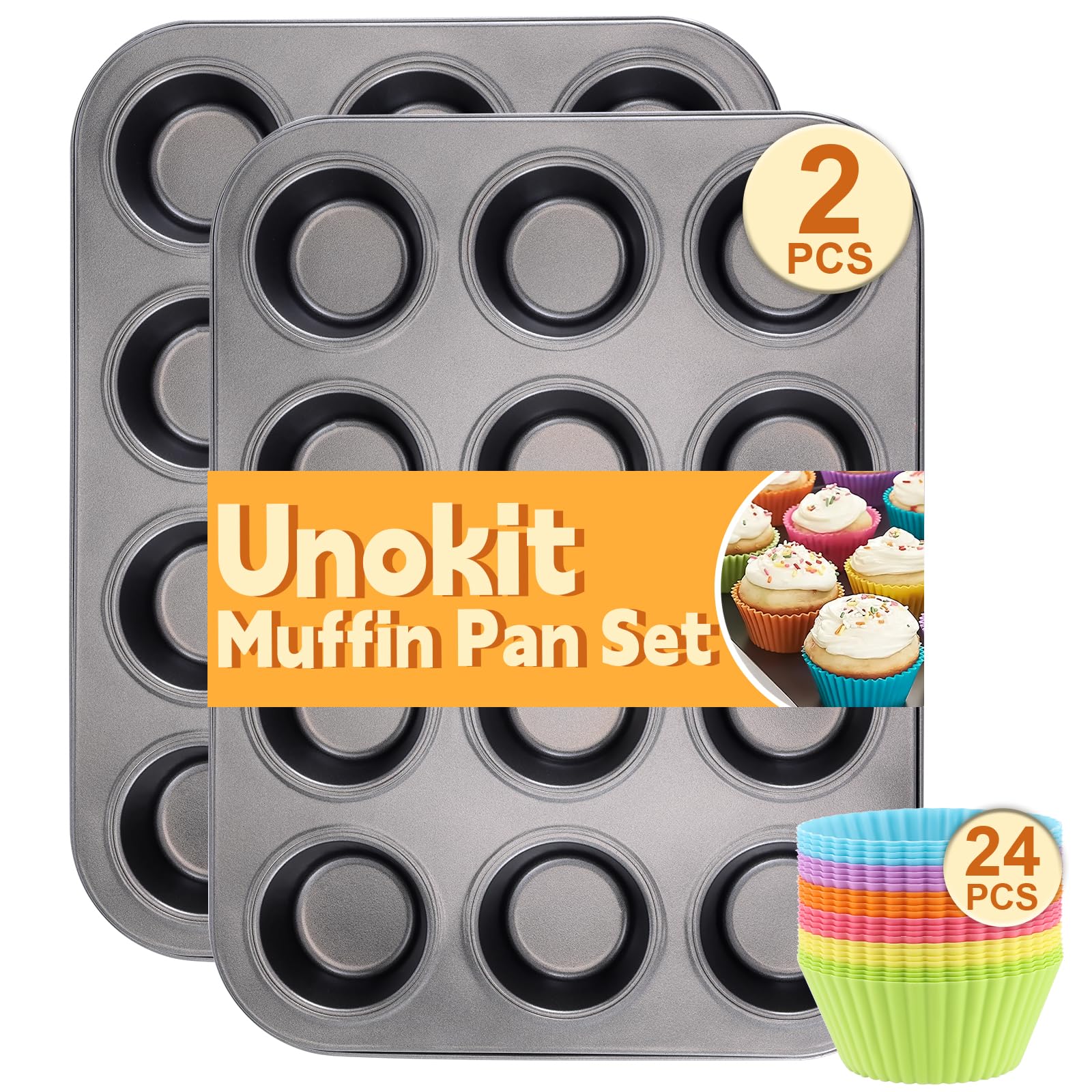 Amazon.com: Unokit 2PCS Muffin Pan for Baking, 12 Cups Regular Cupcake ...